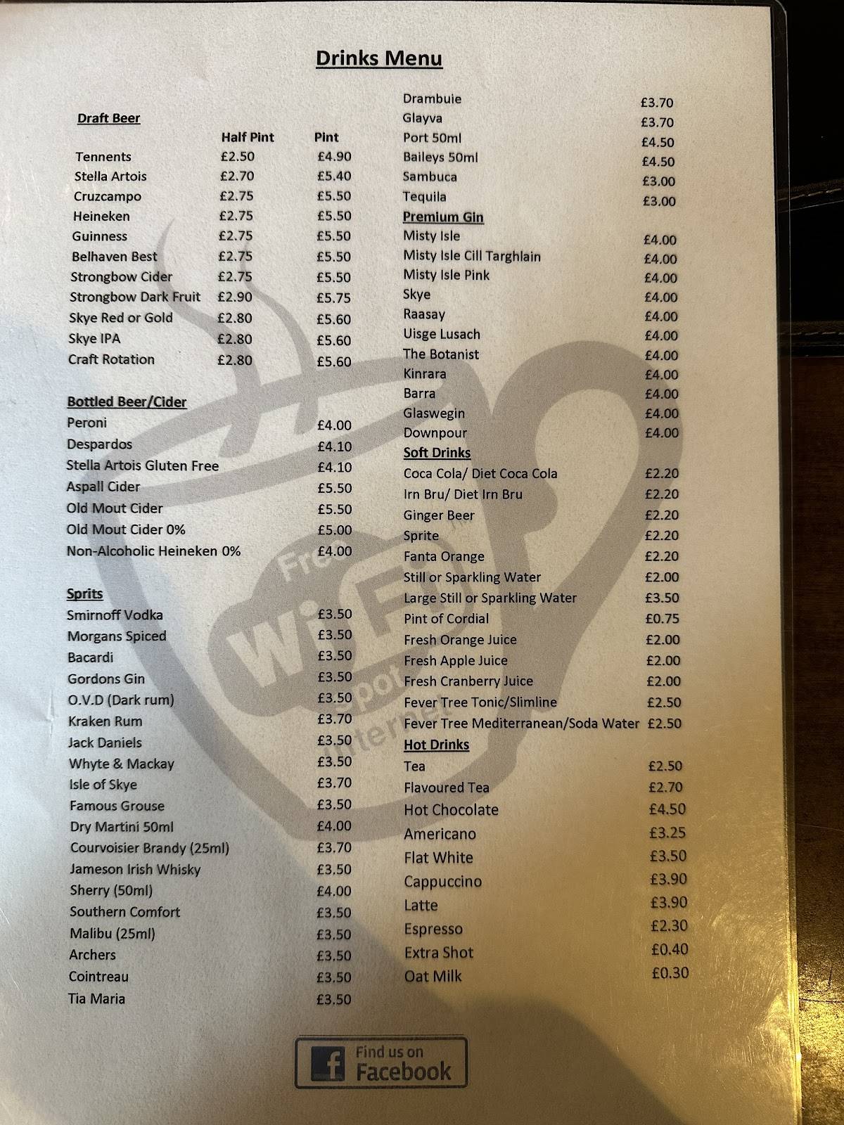 Menu at The Isles Inn pub & bar, Portree