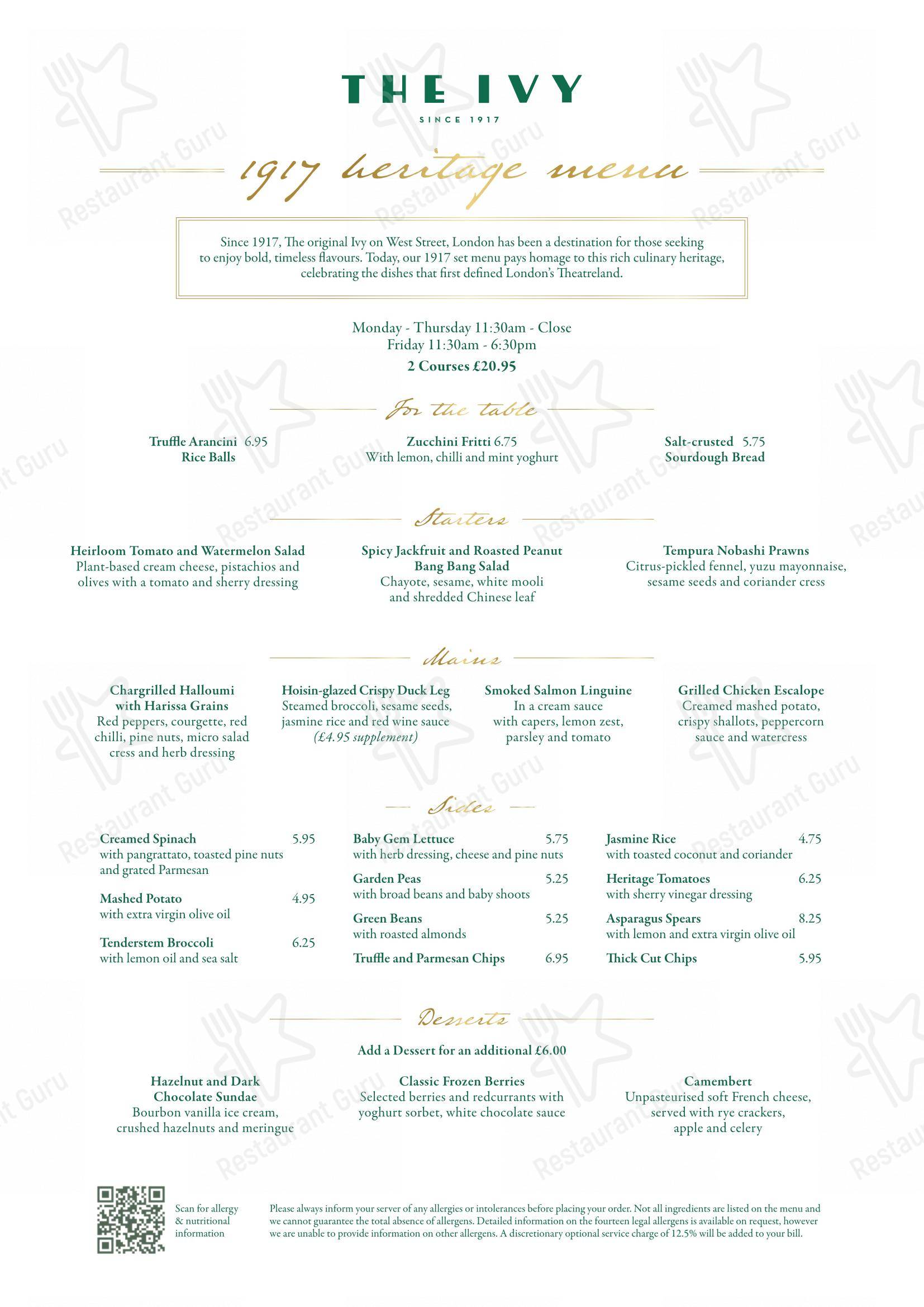 Menu at The Ivy Bournemouth Brasserie restaurant, Bournemouth