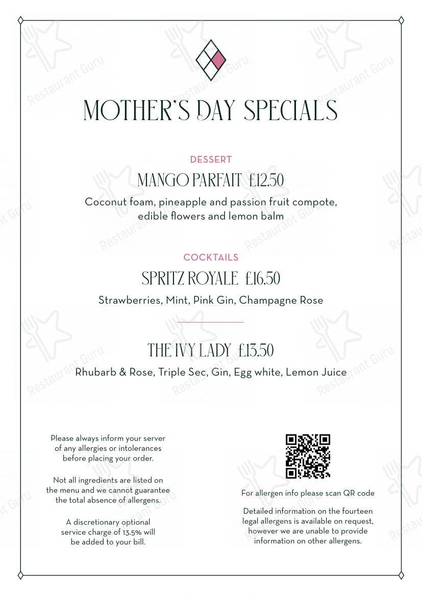 Menu at The Ivy Bournemouth Brasserie restaurant, Bournemouth