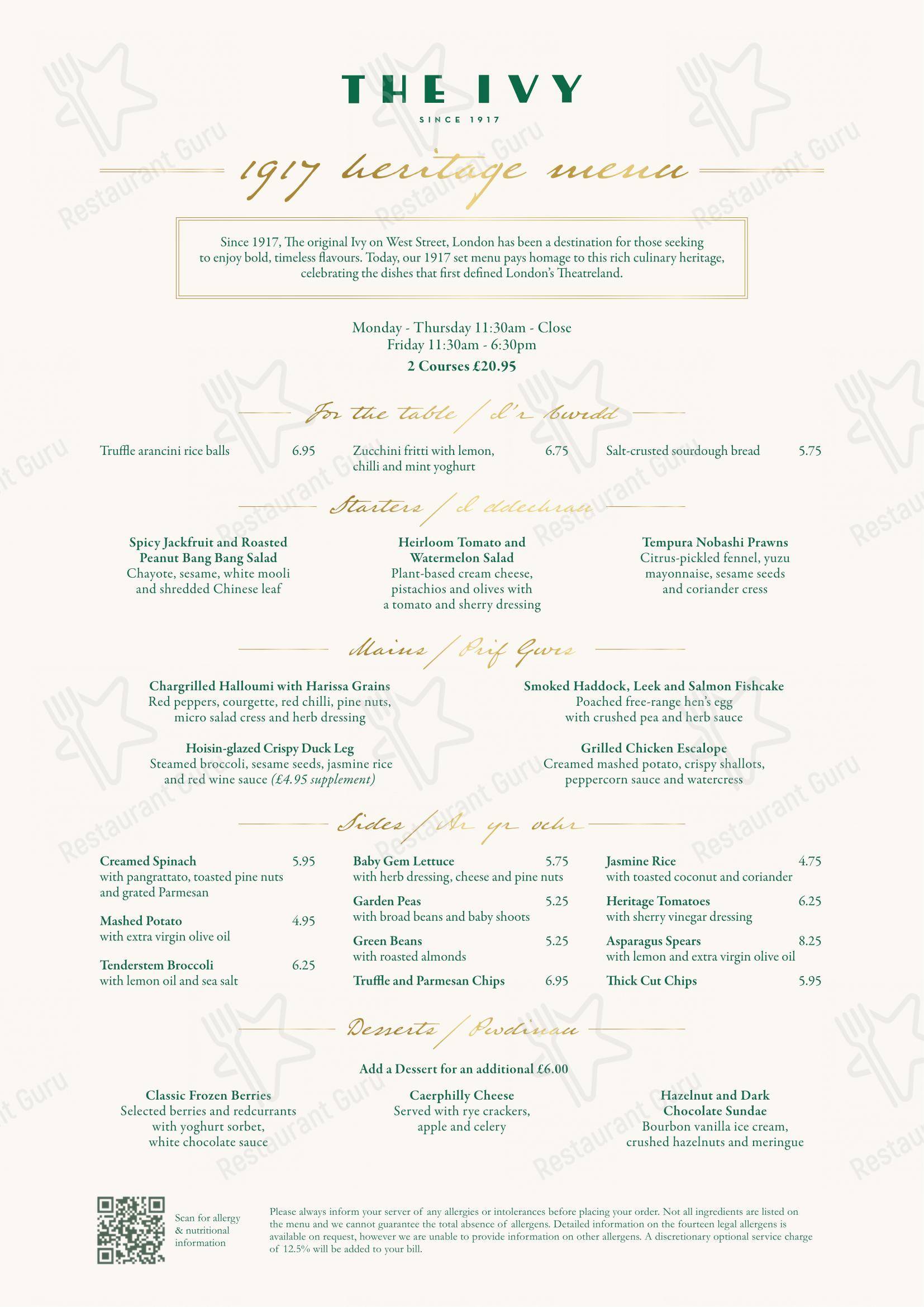 Menu at The Ivy Bournemouth Brasserie restaurant, Bournemouth