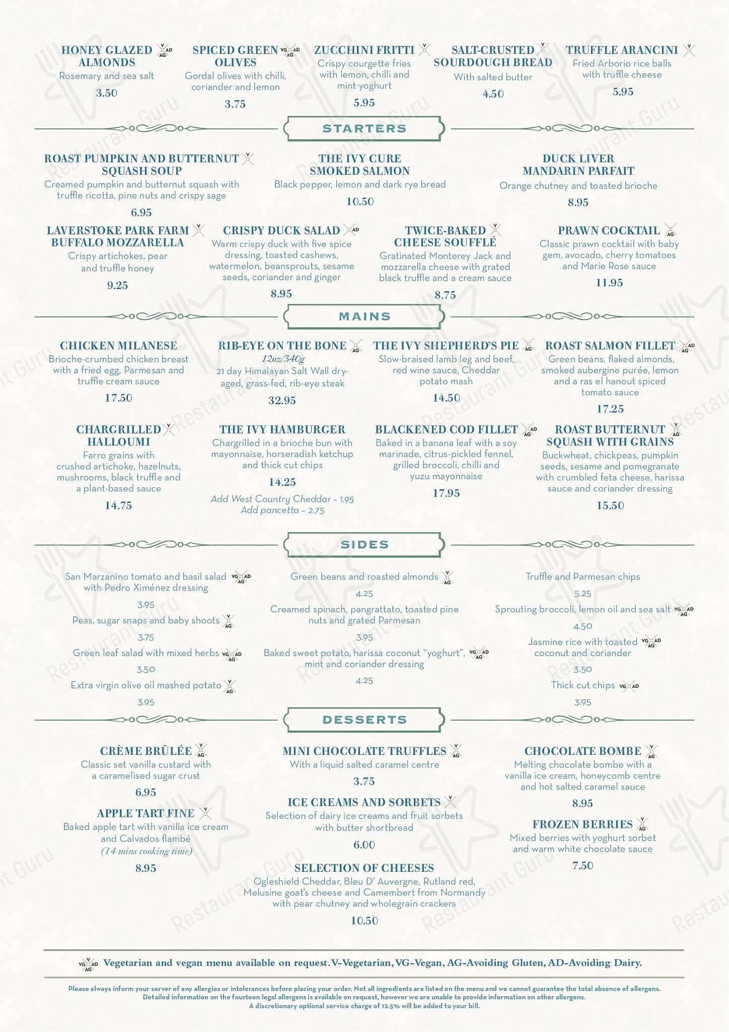Menu at The Ivy Cobham Garden restaurant, Cobham