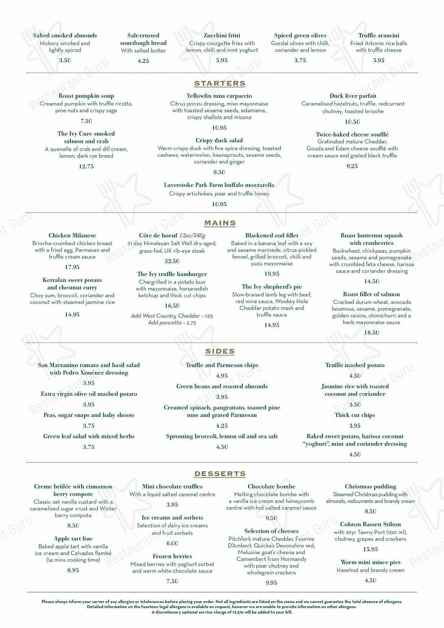 Menu at The Ivy Cobham Garden restaurant, Cobham