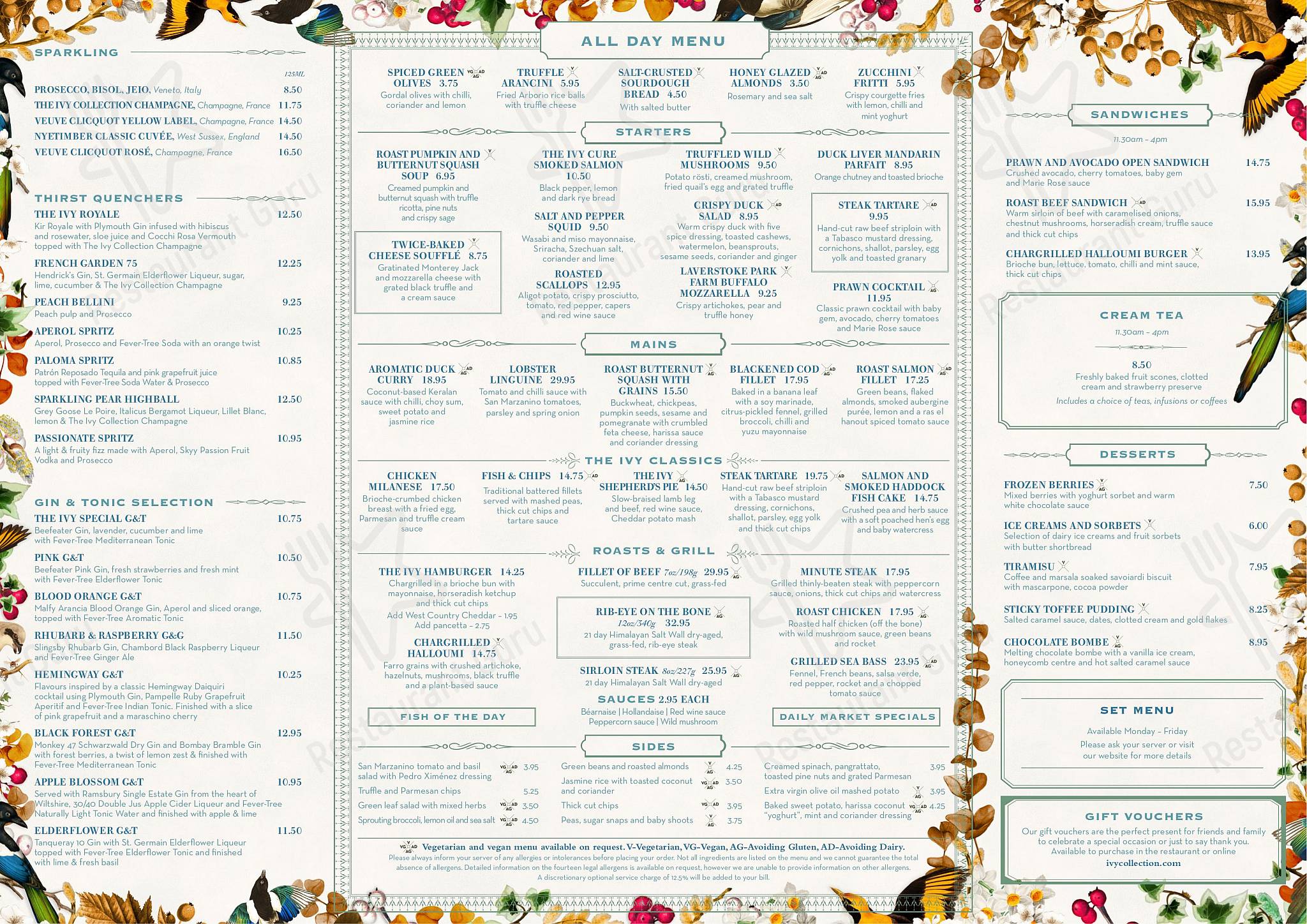 Menu at The Ivy Cobham Garden restaurant, Cobham