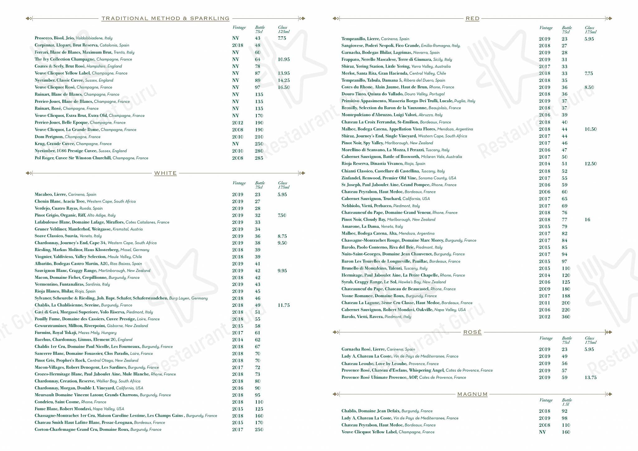 Menu at The Ivy Cobham Garden restaurant, Cobham