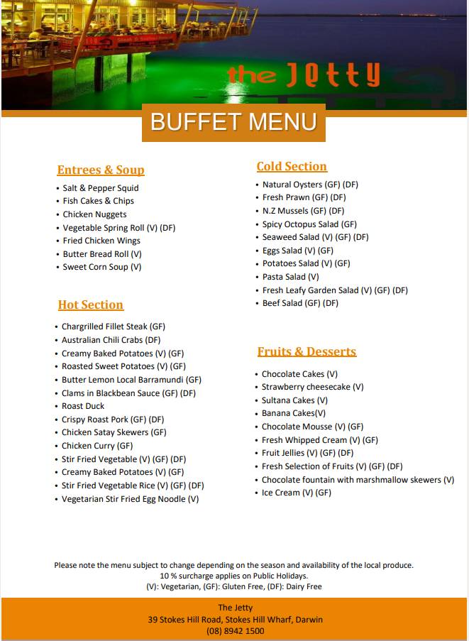 Menu at The Jetty Restaurant, Darwin City