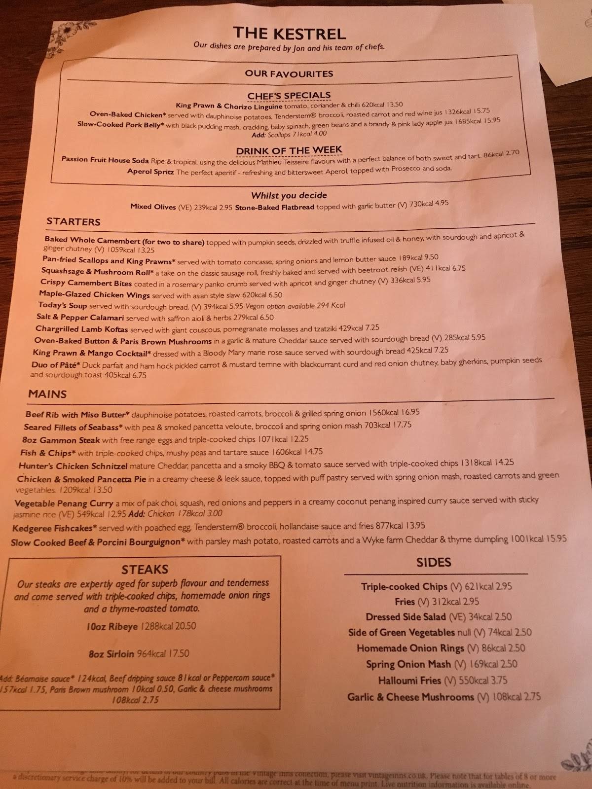 Menu at The Kestrel pub & bar, Knaresborough