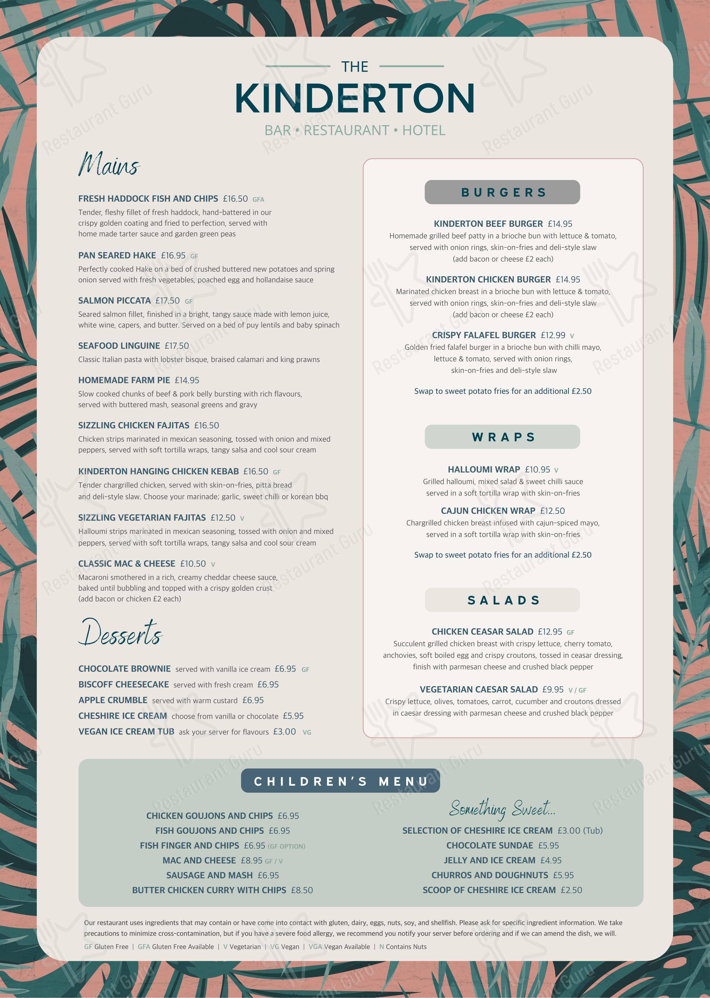 Menu at The Kinderton pub & bar, Middlewich