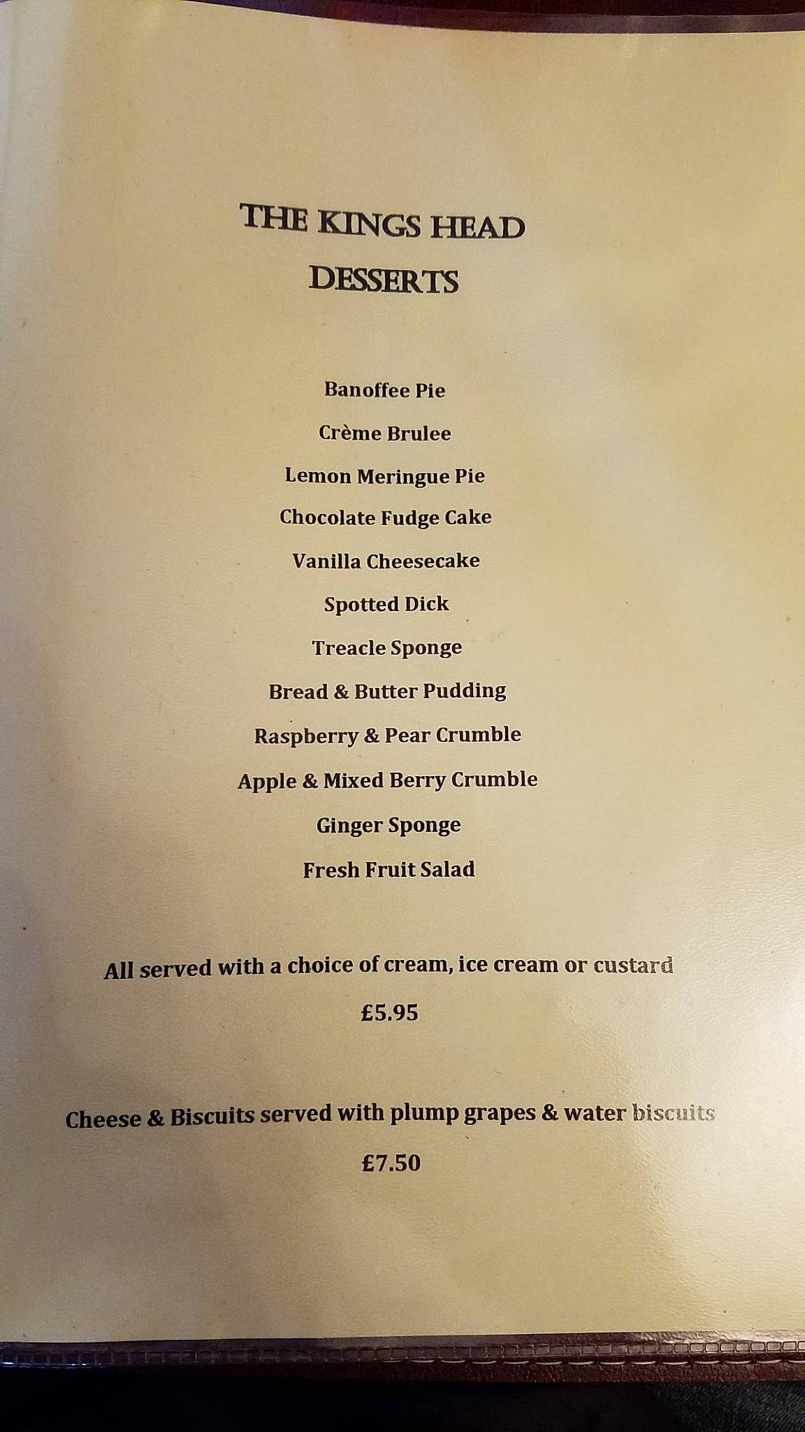 Menu at The Kings Head pub & bar, Hailsham
