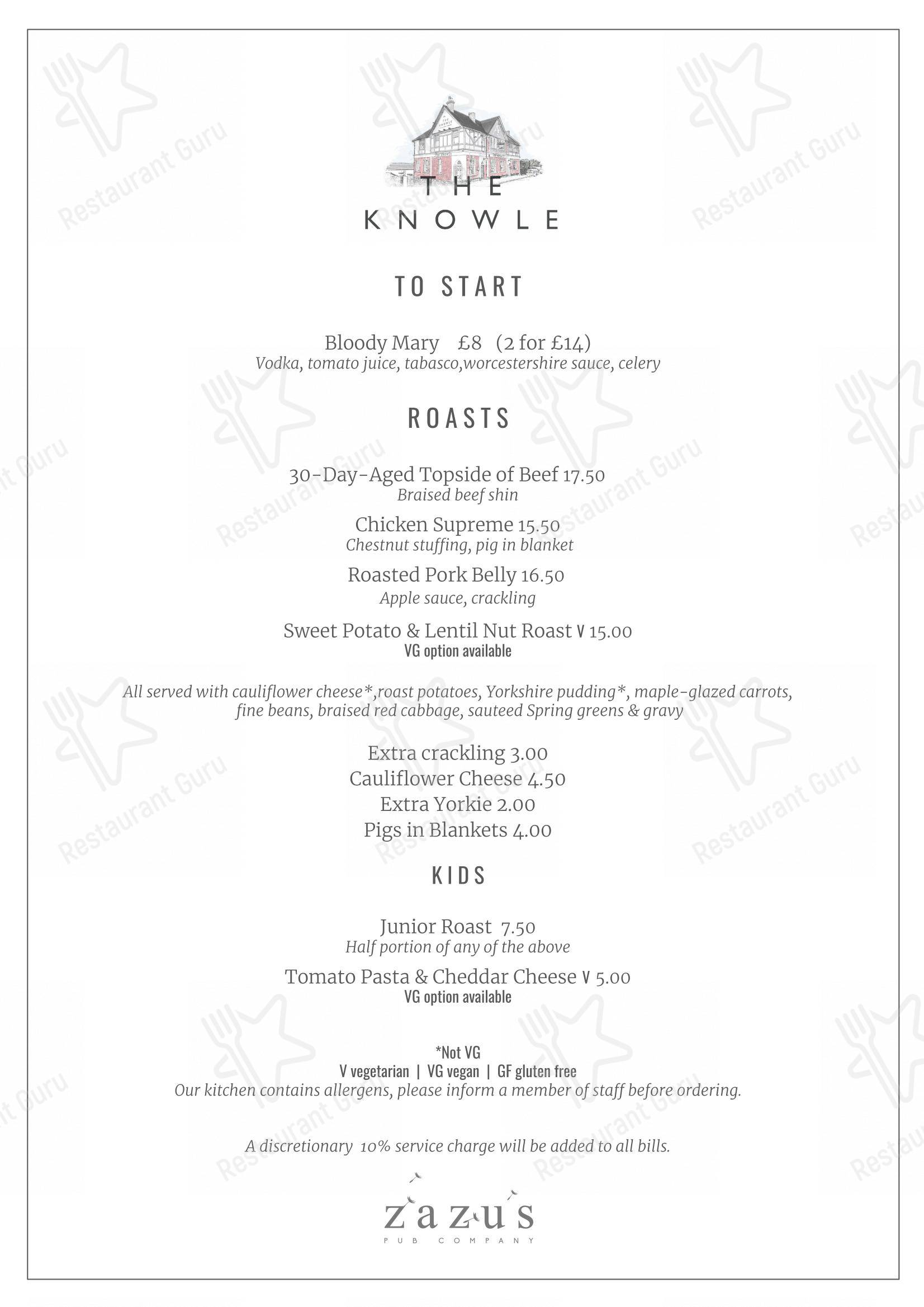 Menu at The Knowle pub & bar, Bristol