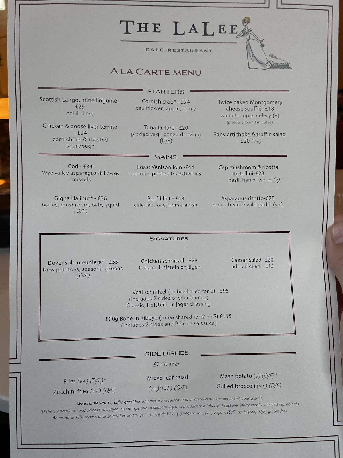 Menu at The LaLee restaurant, London