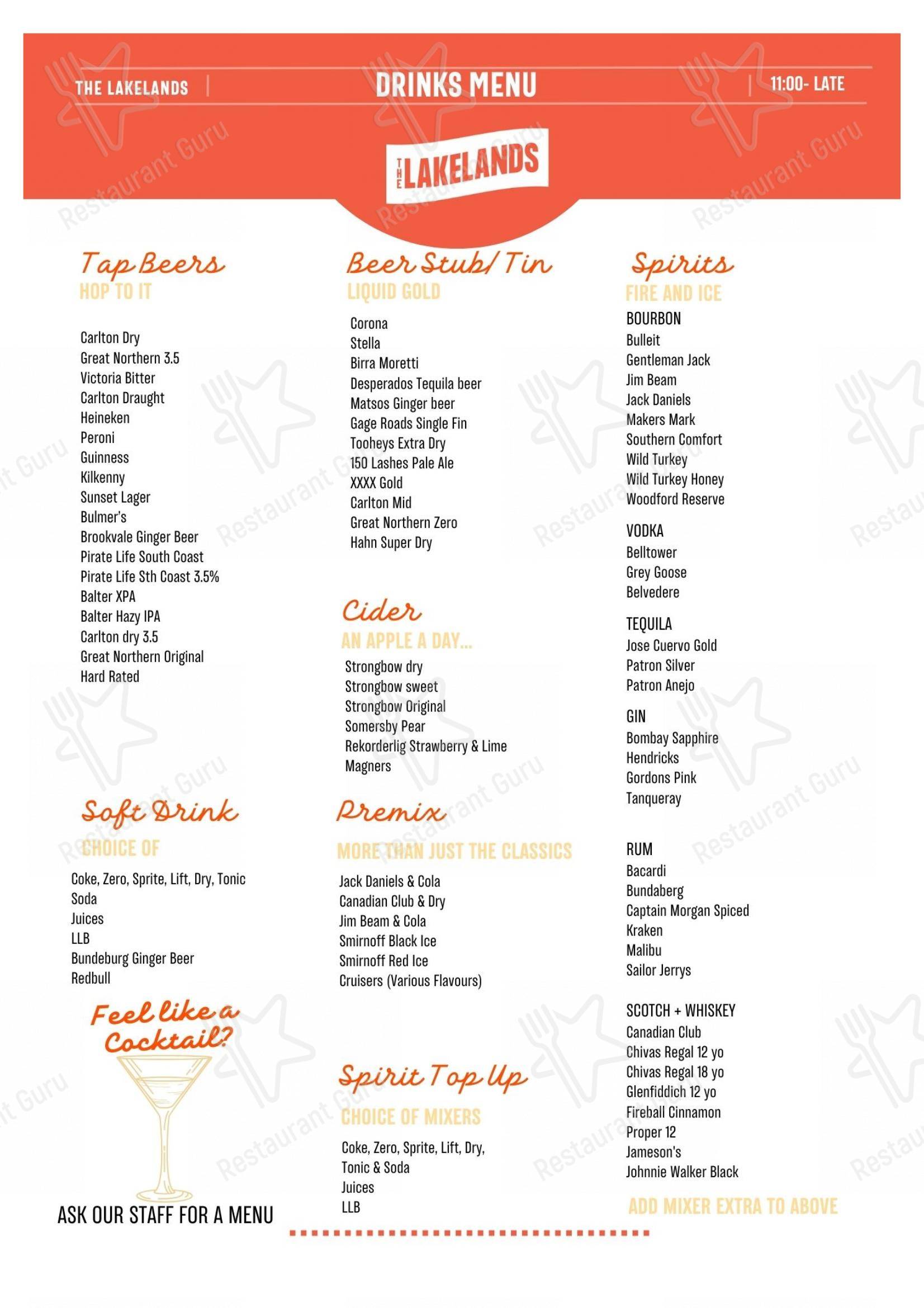 Menu at The Lakelands pub & bar, Lakelands