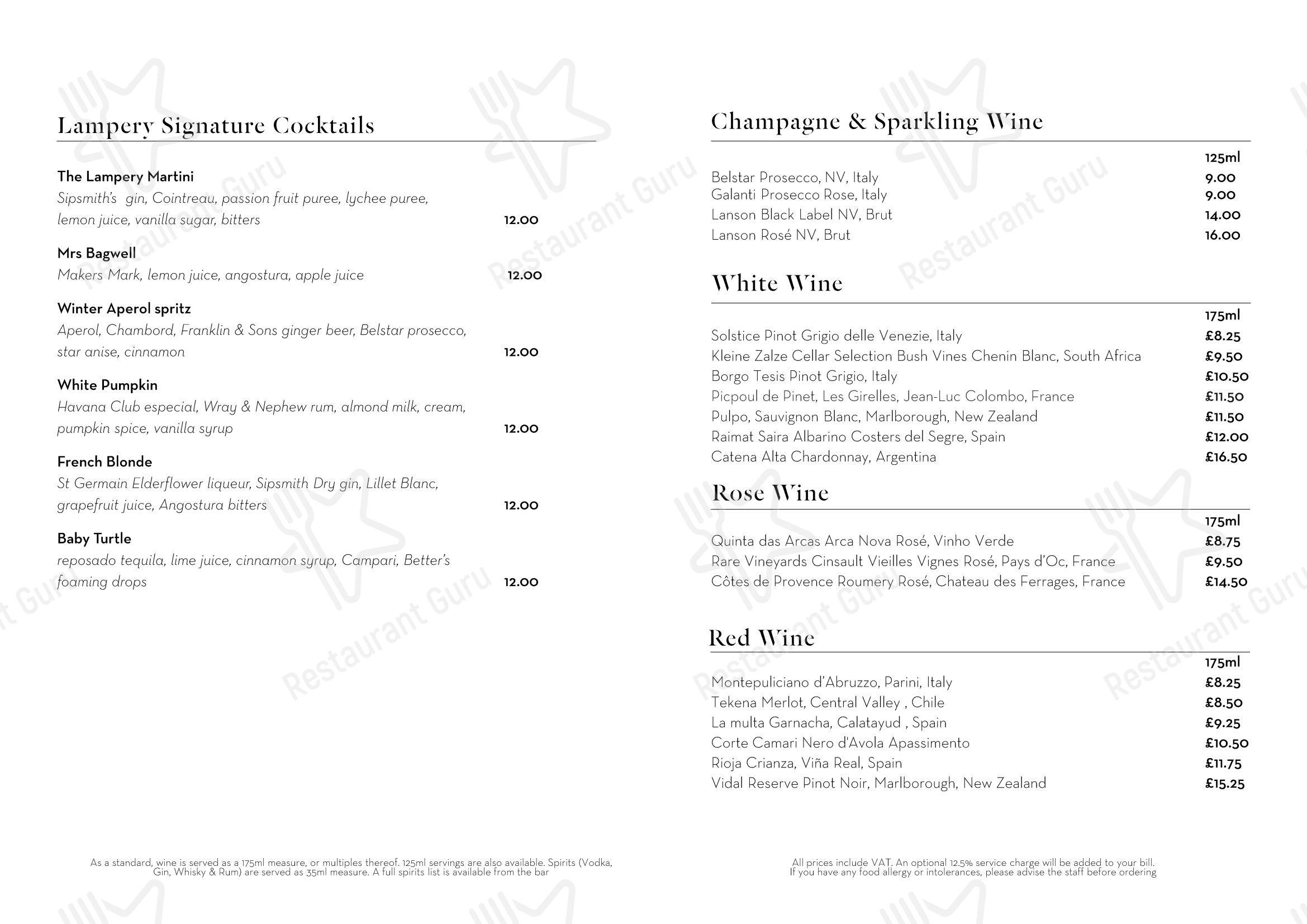 Menu at The Lampery pub & bar, London, 1 Seething Ln