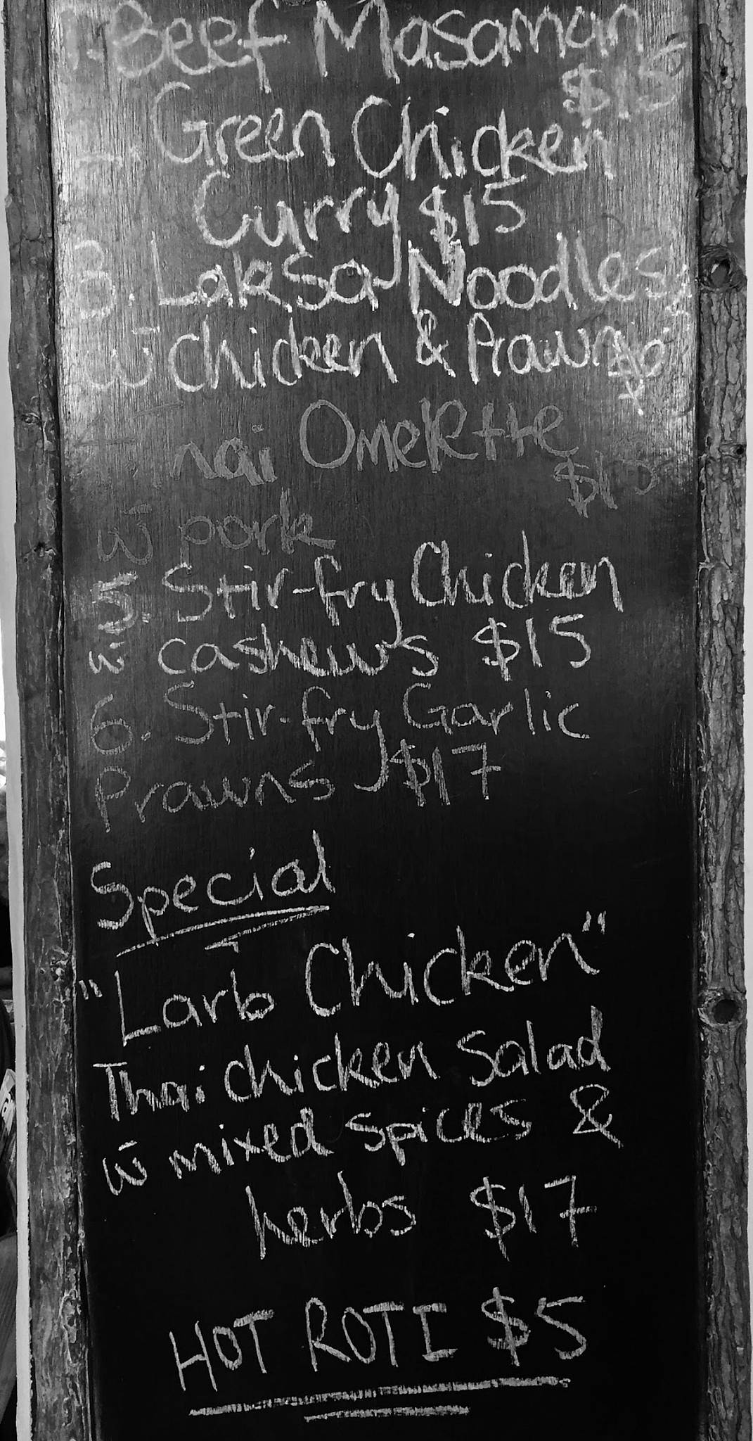 Menu at The Last Straw cafe, Shepparton