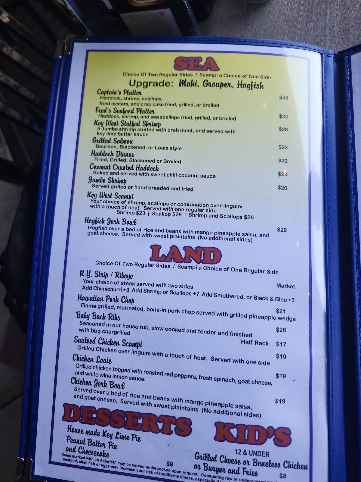 Menu at The Lazy Lizard pub & bar, Hernando Beach