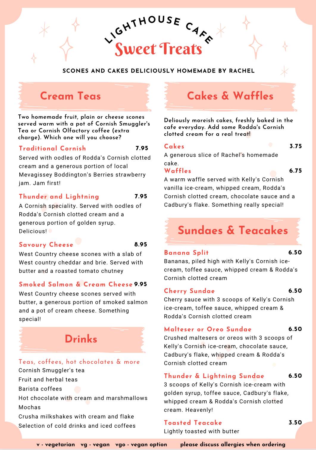 Menu at The Lighthouse Cafe, Mevagissey