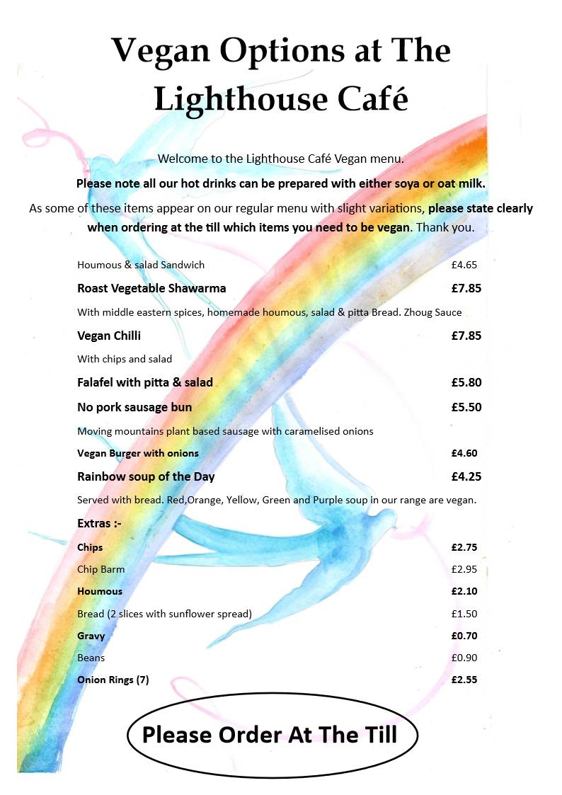 Menu at The Lighthouse Cafe, Morecambe