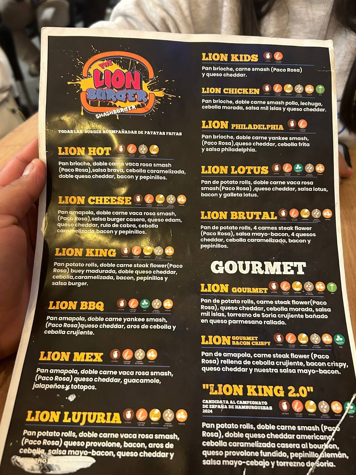 Menu at THE LION BURGER restaurant, Guadalajara