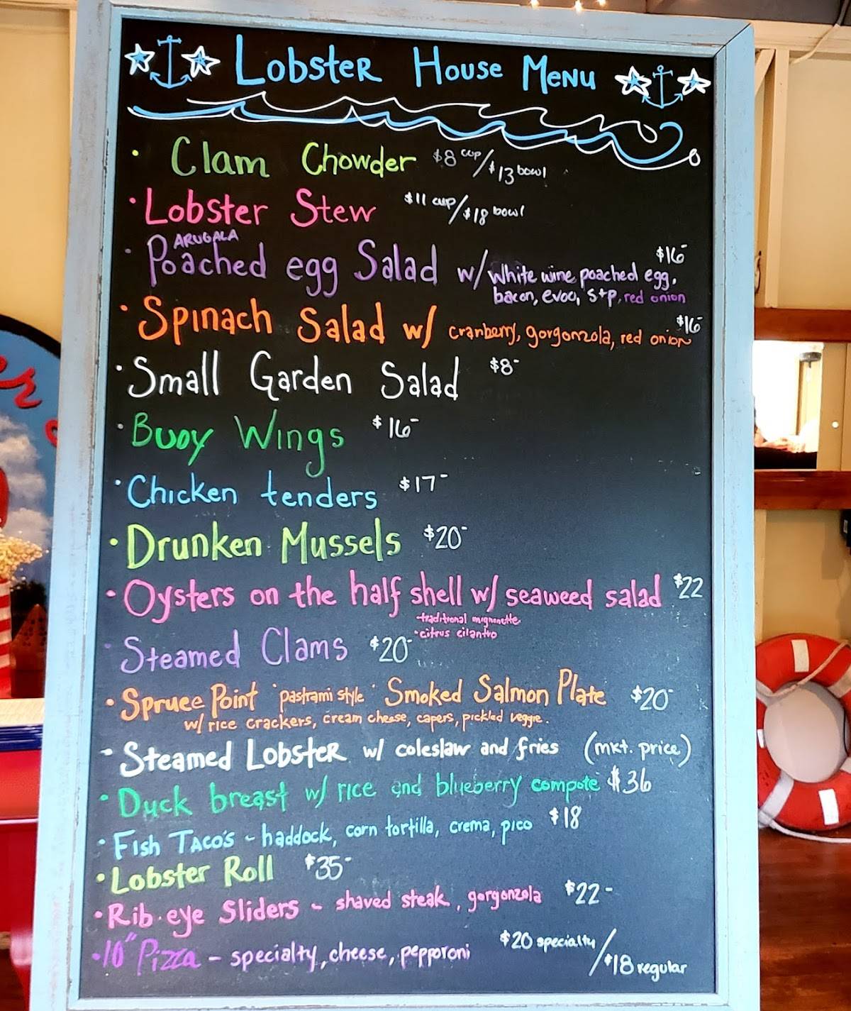Menu at The Lobster House restaurant, Phippsburg
