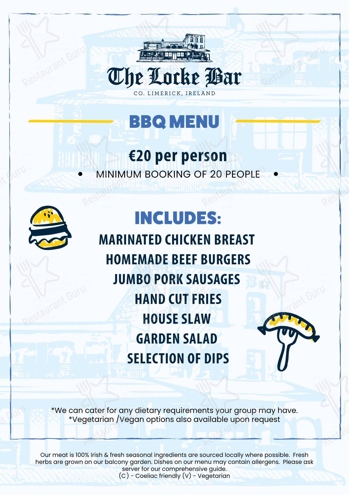 Menu at The Locke Bar, Limerick