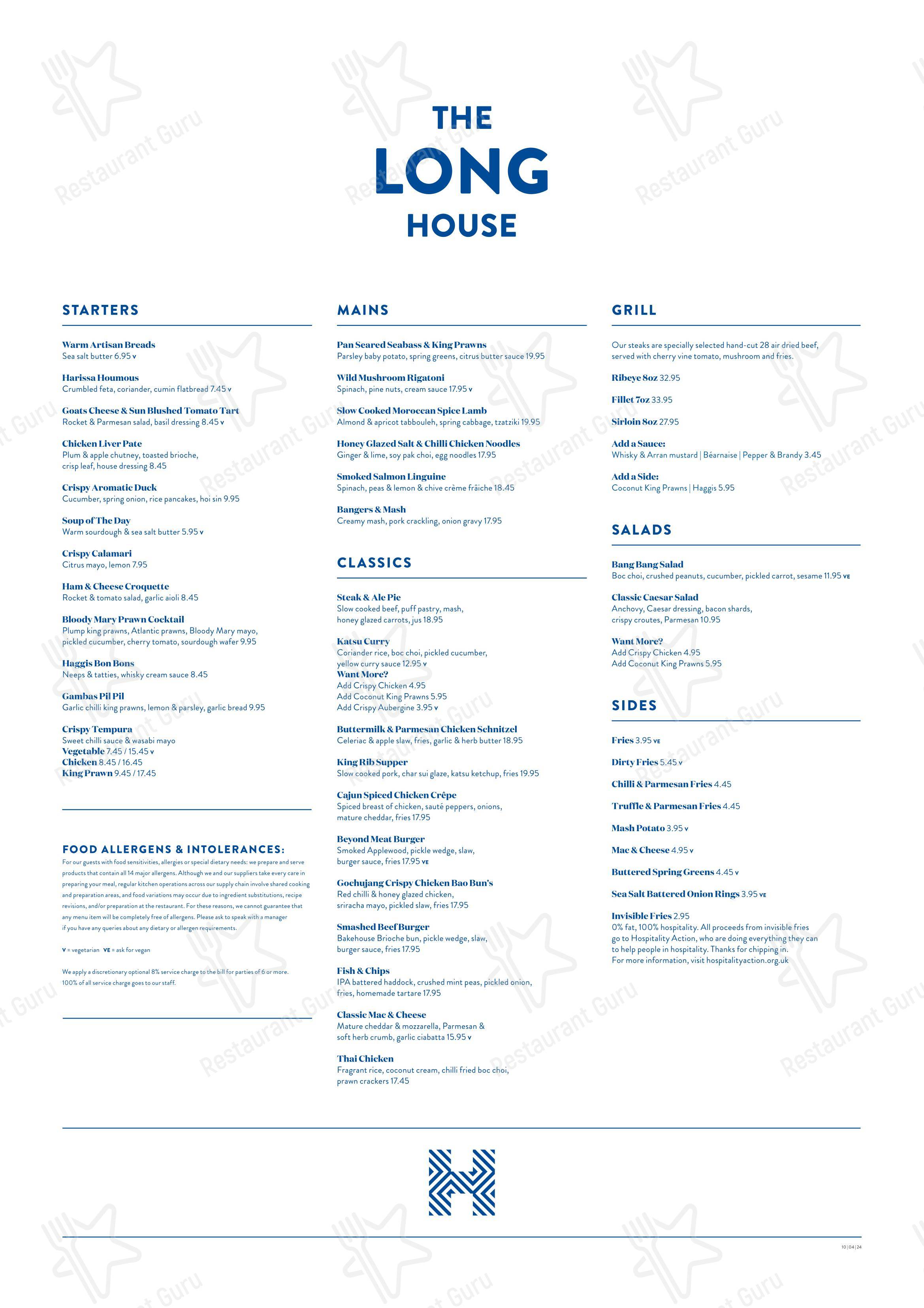 Menu at The Long House restaurant, Kilmarnock, 130 Titchfield St