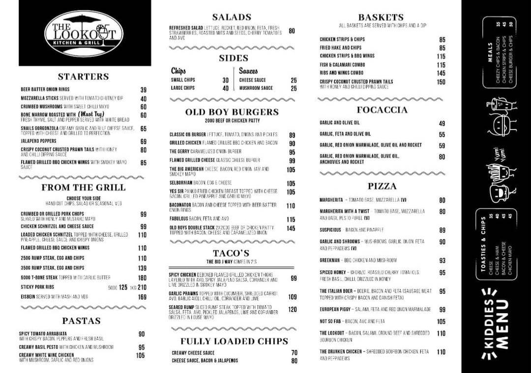 Menu at The LookOut Kitchen & Grill restaurant, East London