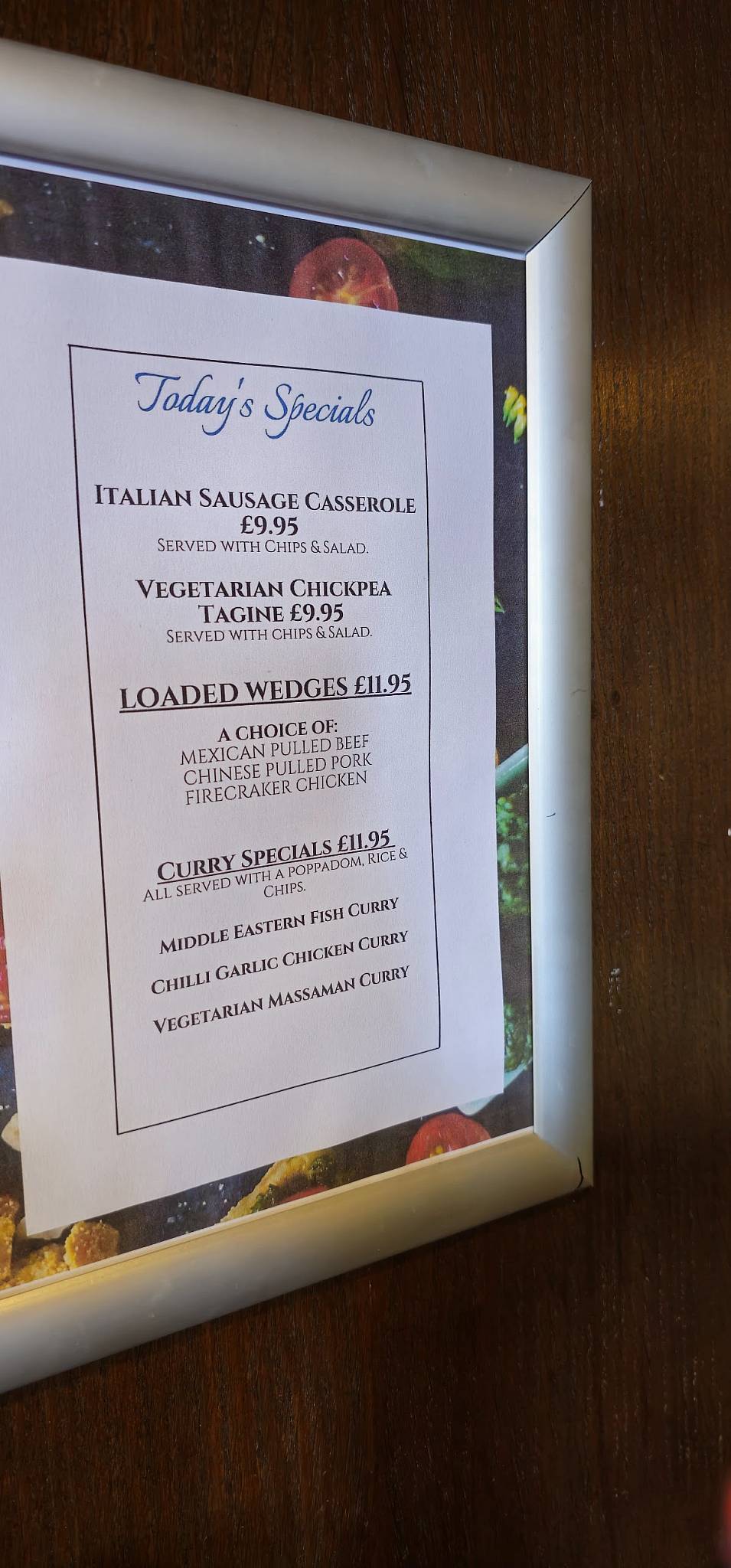 Menu at The Marine pub & bar, Saltburn-by-the-Sea