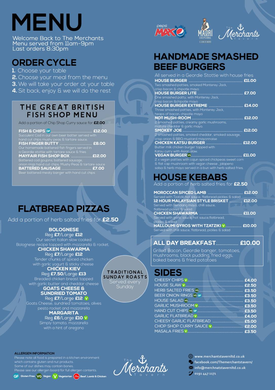 Menu at The Merchants Tavern pub & bar, Newcastle upon Tyne
