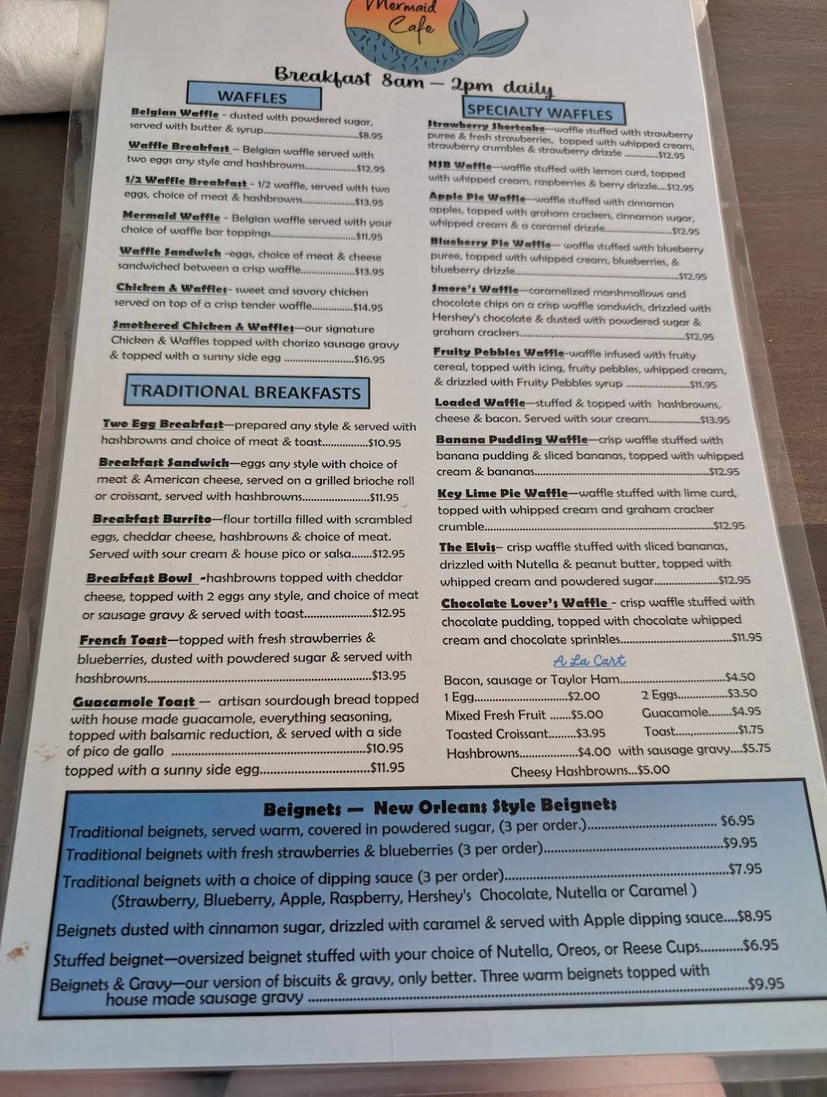 Menu at The Mermaid Cafe at Riverview, New Smyrna Beach