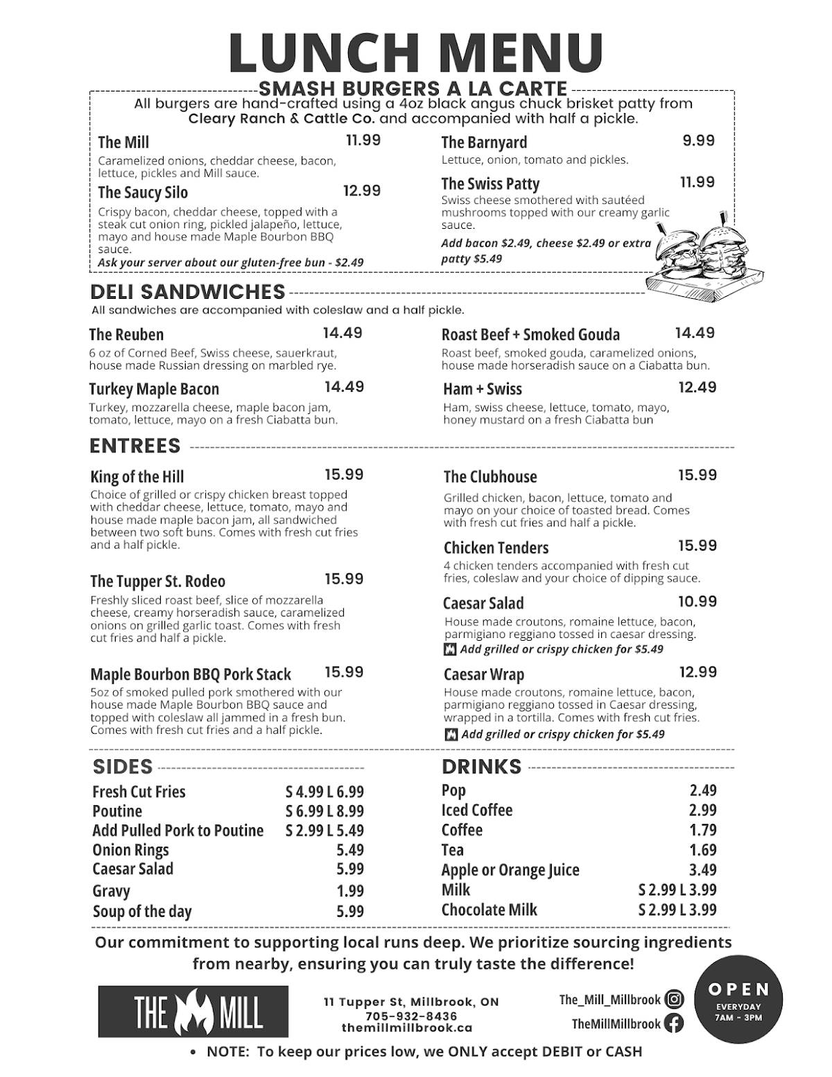 Menu at The Mill restaurant, Millbrook