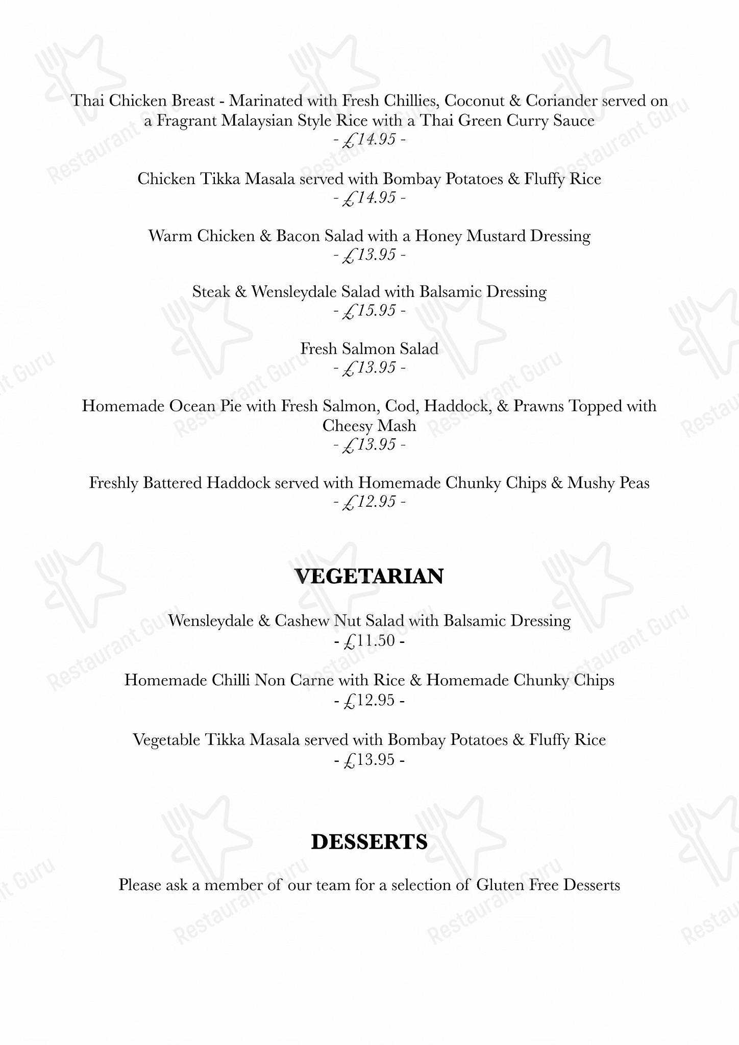 Menu at The Miners Arms Chapeltown restaurant, Sheffield, 125 Warren Ln