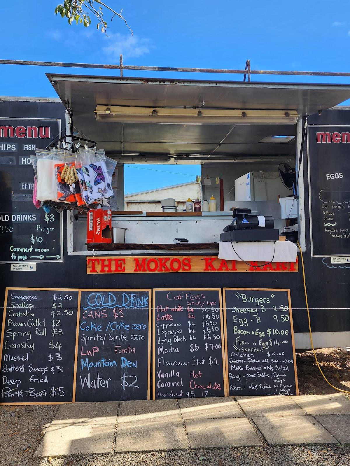 Menu at The Moko;s Kai Kart, Te Kaha