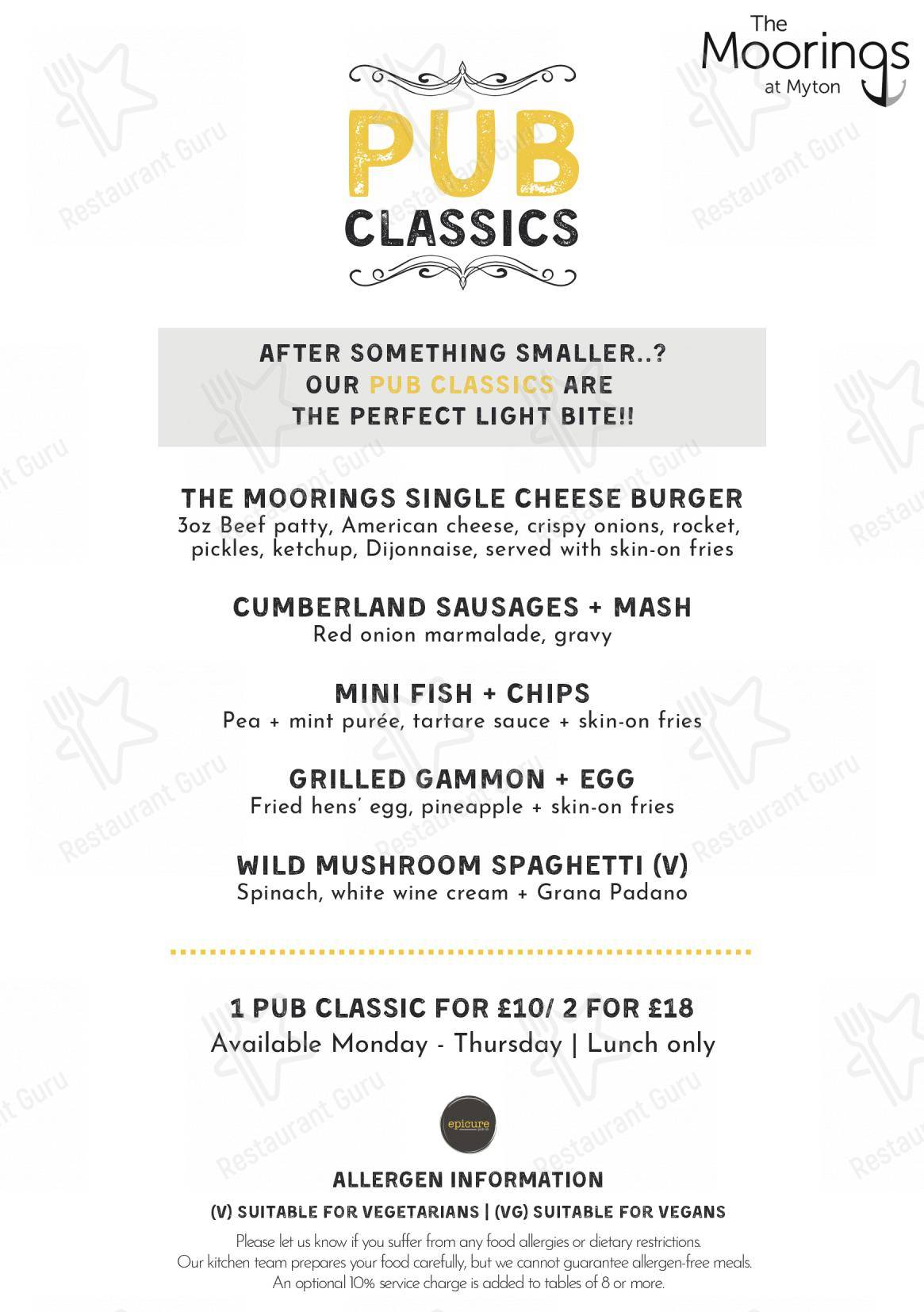 Menu at The Moorings at Myton pub & bar, Royal Leamington Spa, Myton Rd