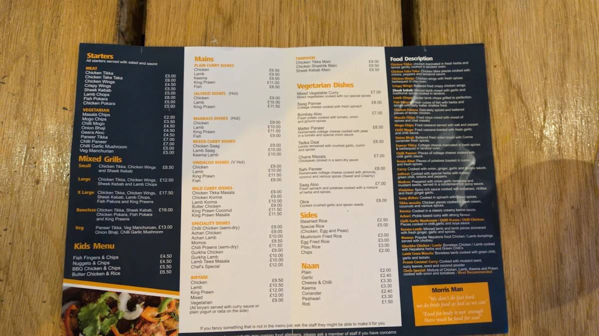 Menu at The Morris Man (Indian and Nepalese Cuisine) pub & bar, Stafford