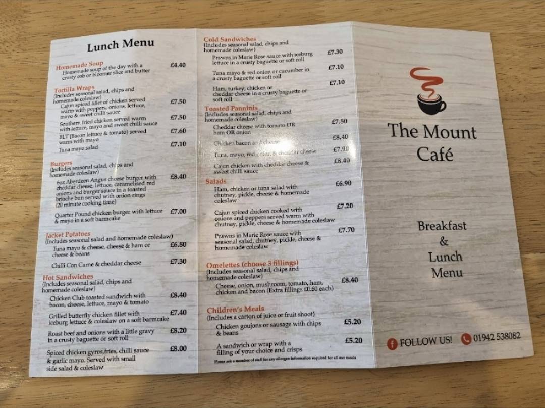 Menu at The Mount Café cafe, Wigan