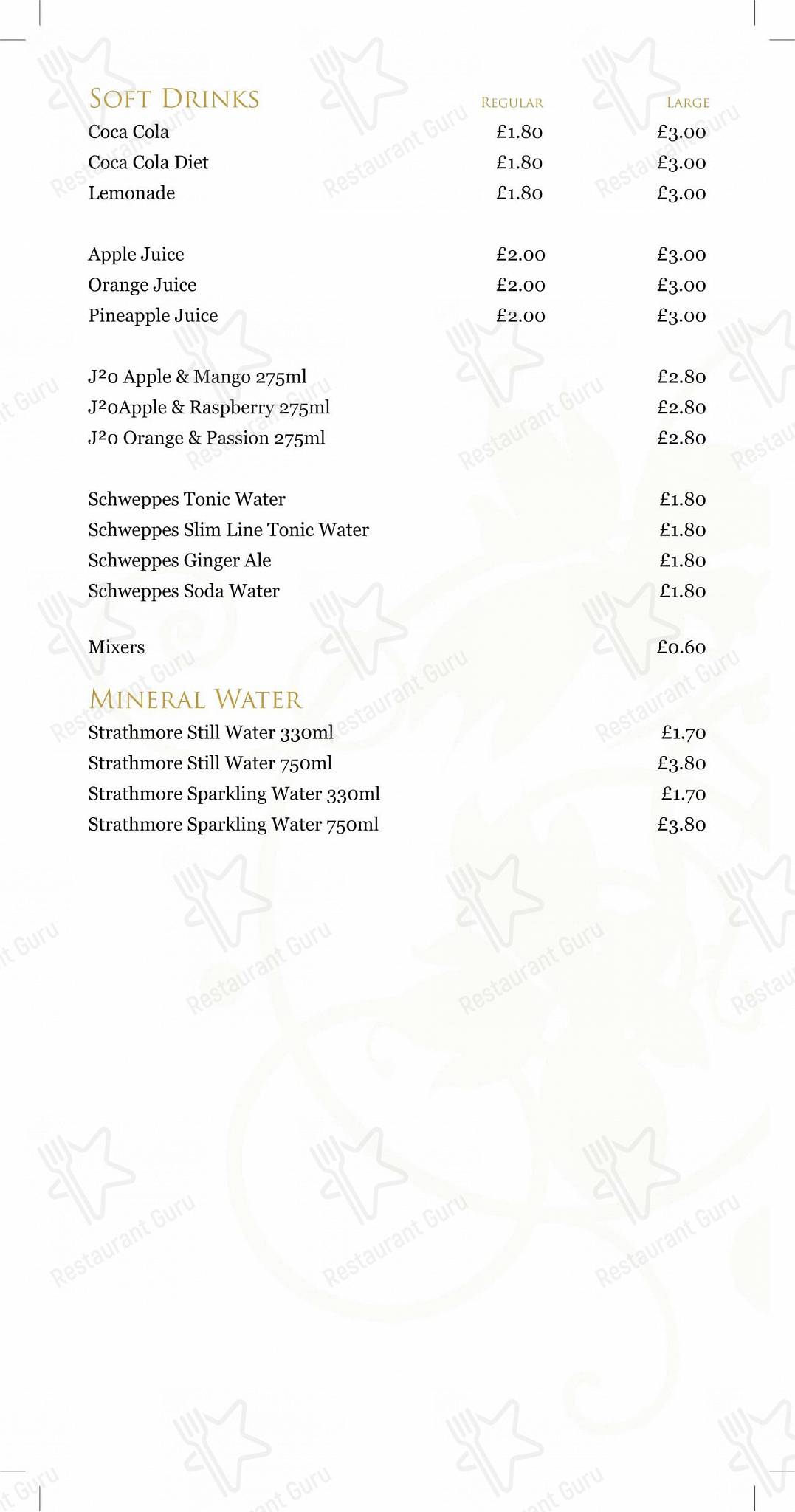 Menu at The Mulan restaurant, York