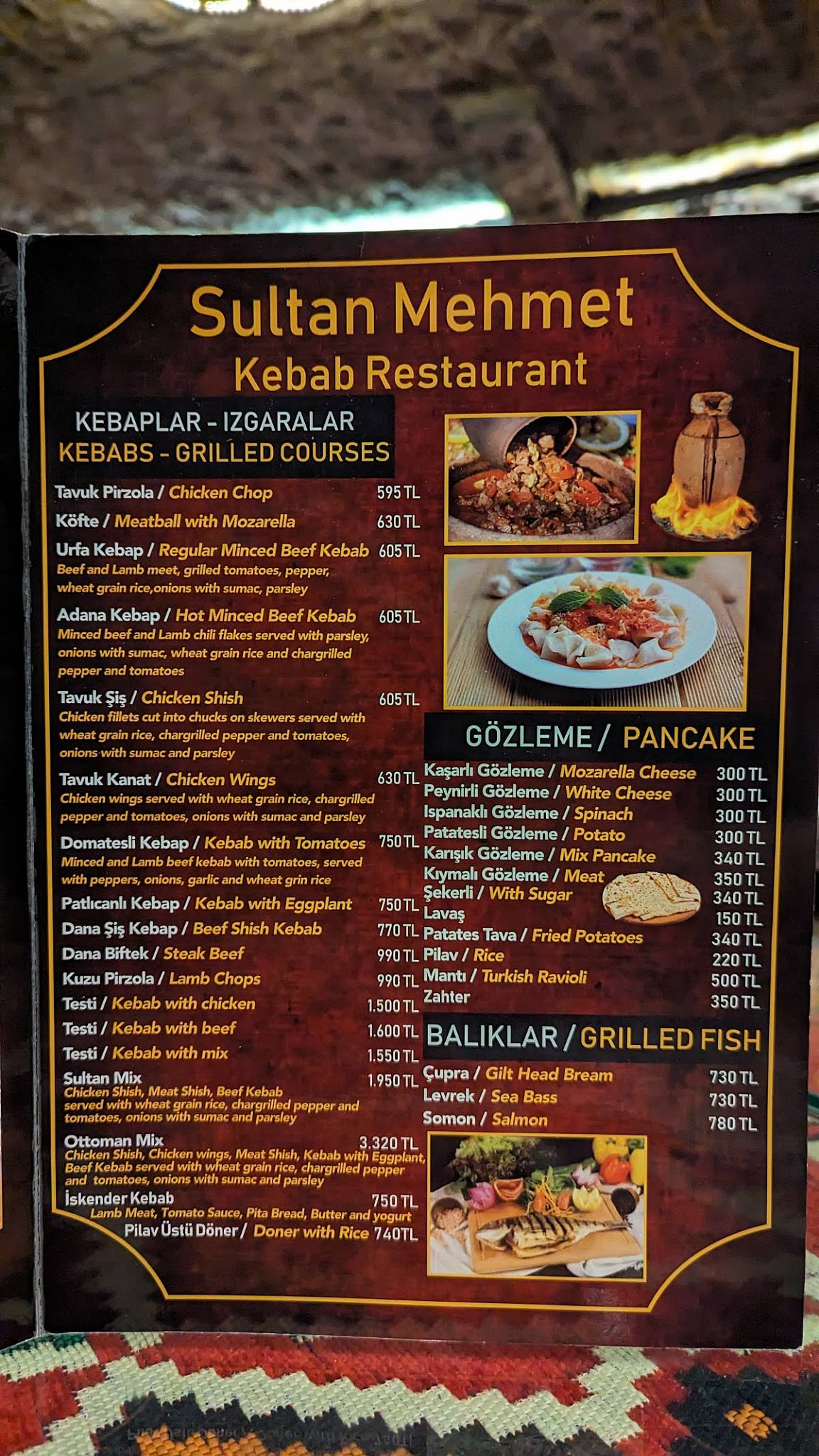 Menu at The Must Turkish Restaurant, Istanbul