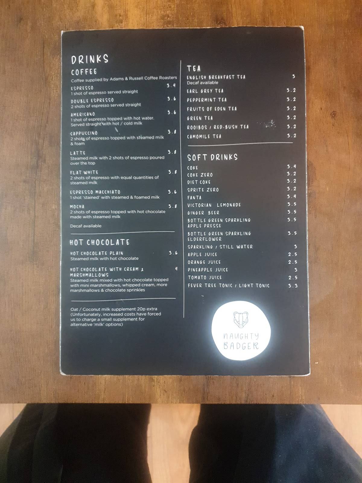 Menu at The Naughty Badger Bistro cafe, Chester