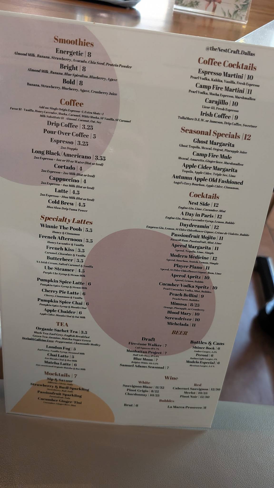Menu at The Nest Craft pub & bar, Dallas