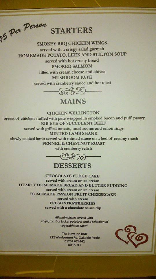 Menu at The New Inn pub & bar, Poole