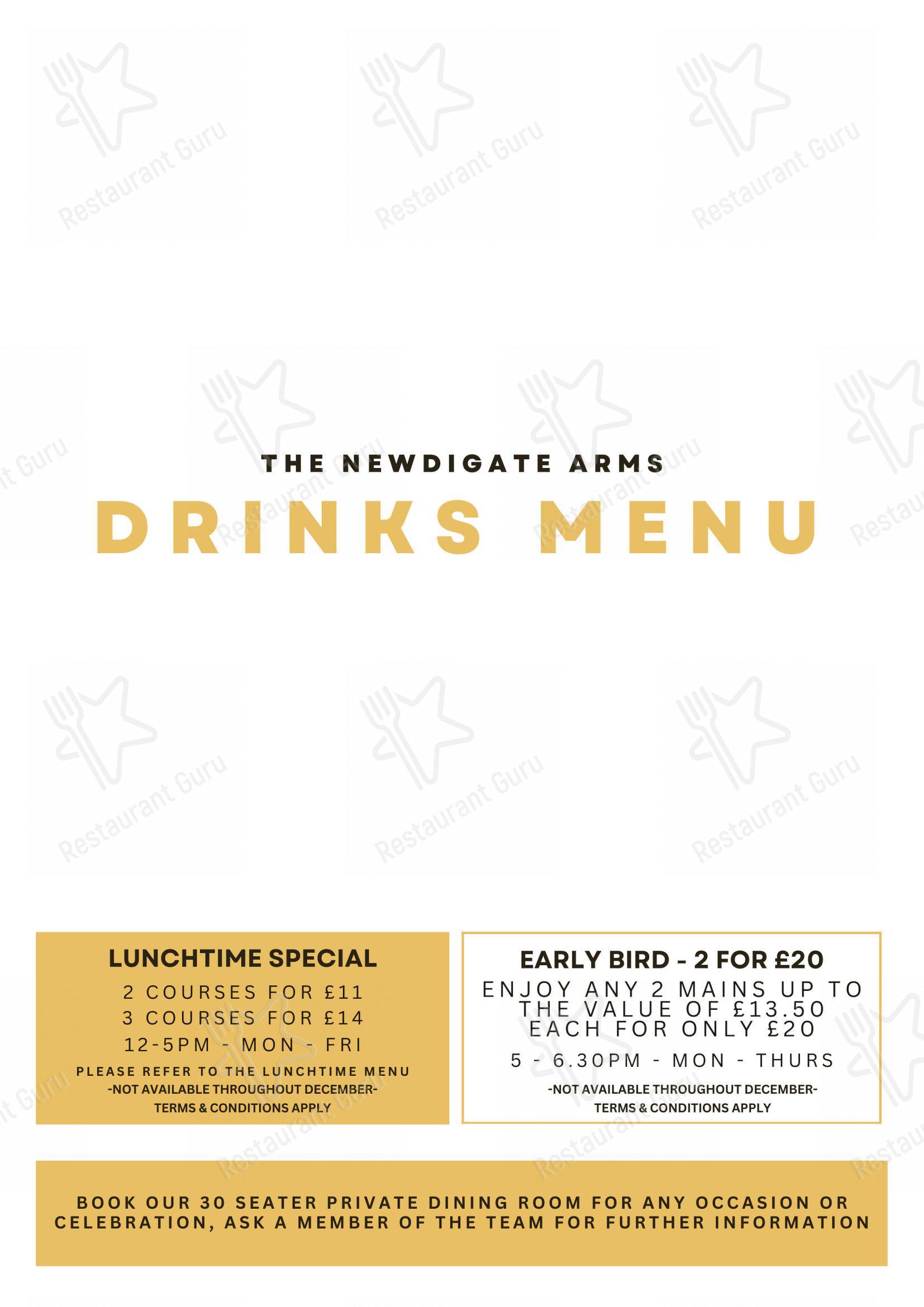 Menu at The Newdigate Arms pub & bar, Bedworth