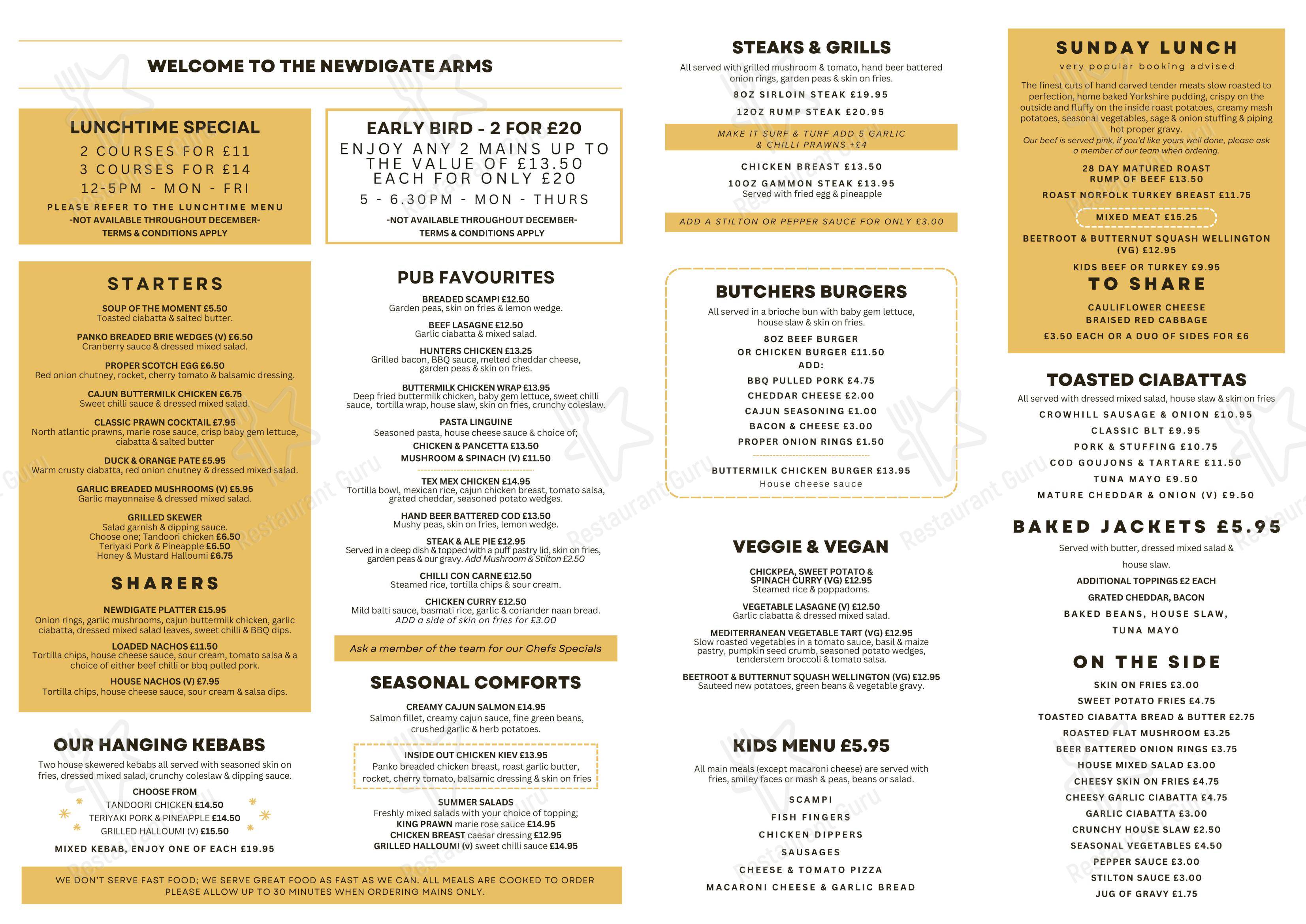 Menu at The Newdigate Arms pub & bar, Bedworth