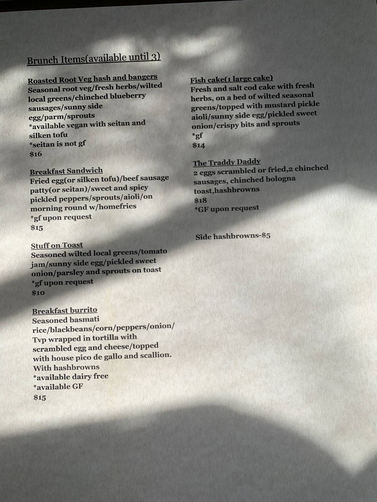 Menu at The Nook and Cannery restaurant, St. John's