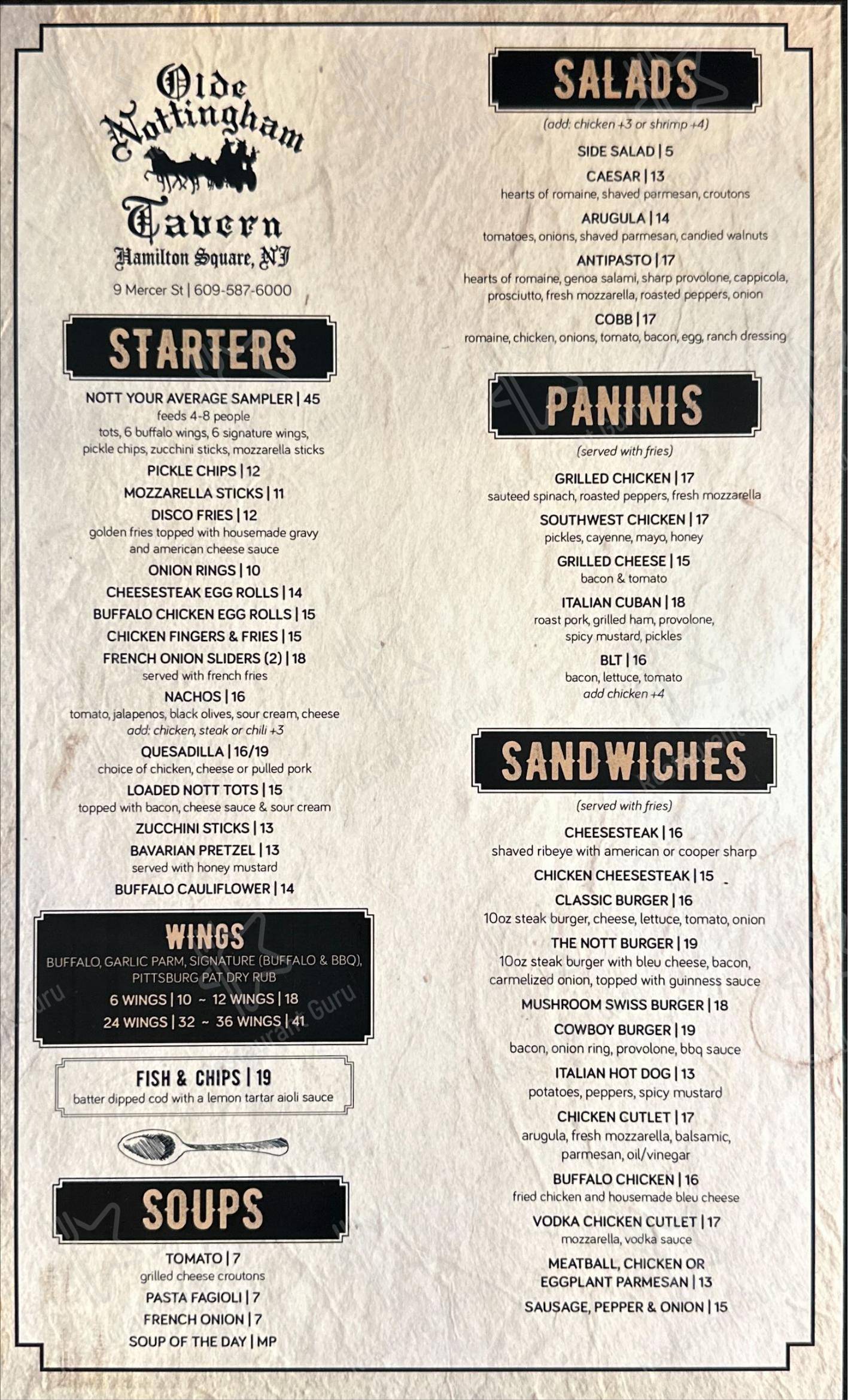 Menu at The Nottingham Tavern pub & bar, Hamilton Township