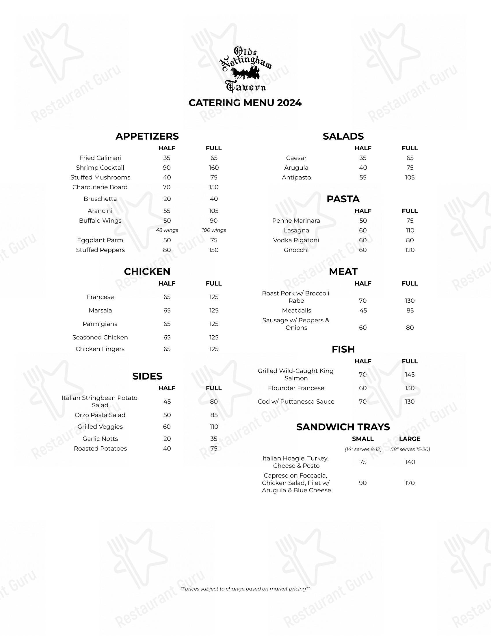 Menu at The Nottingham Tavern pub & bar, Hamilton Township