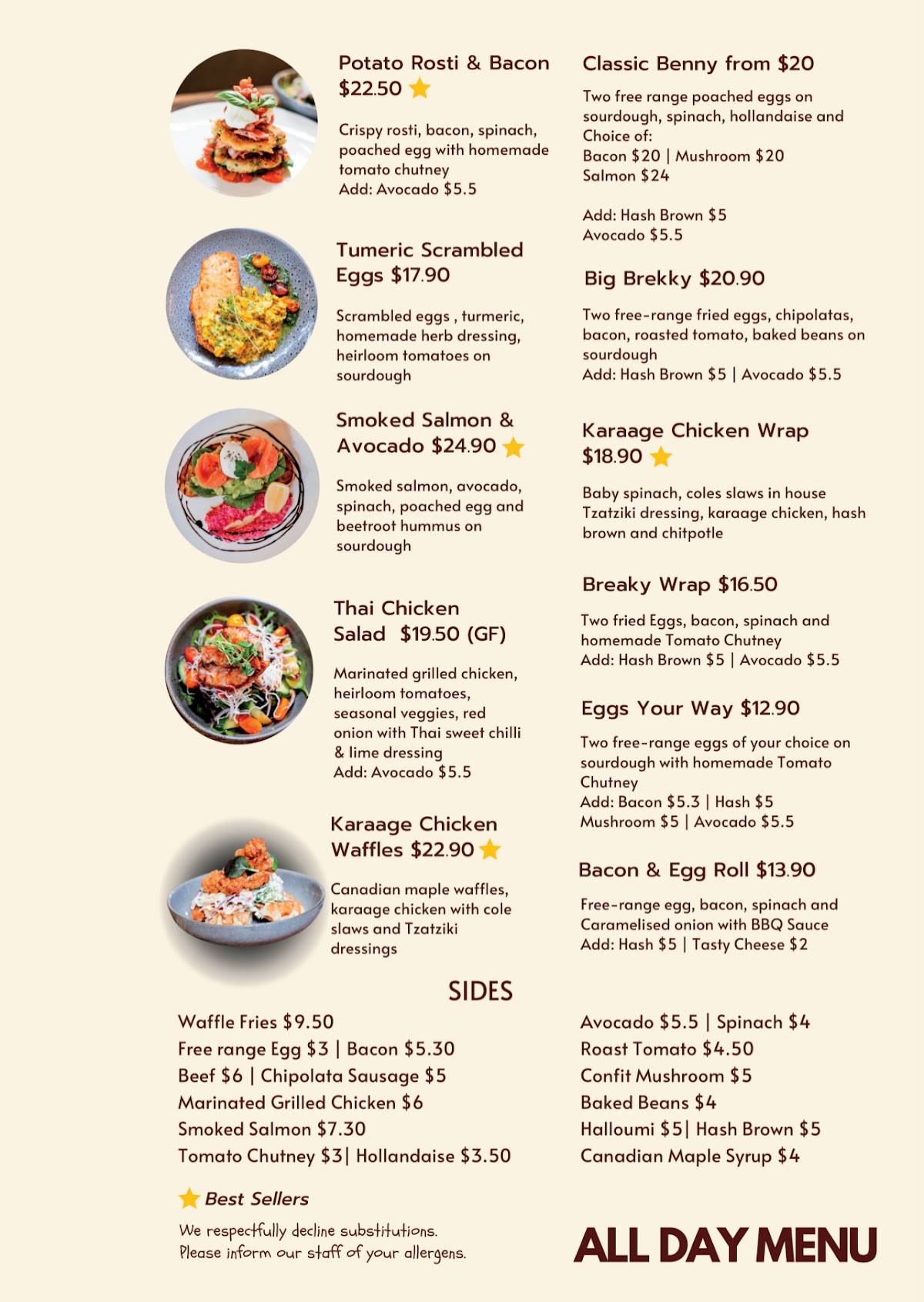 Menu at The Oak Cafe Restaurant, Mudgeeraba