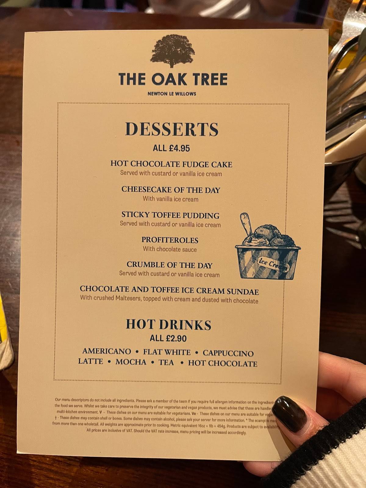 Menu at The Oak Tree pub & bar, Newton-le-Willows