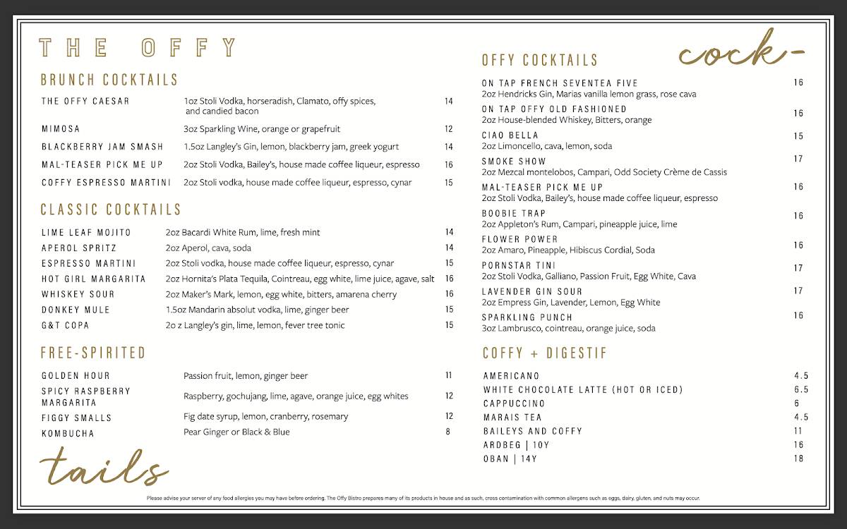 Menu at The Offy desserts, Chilliwack