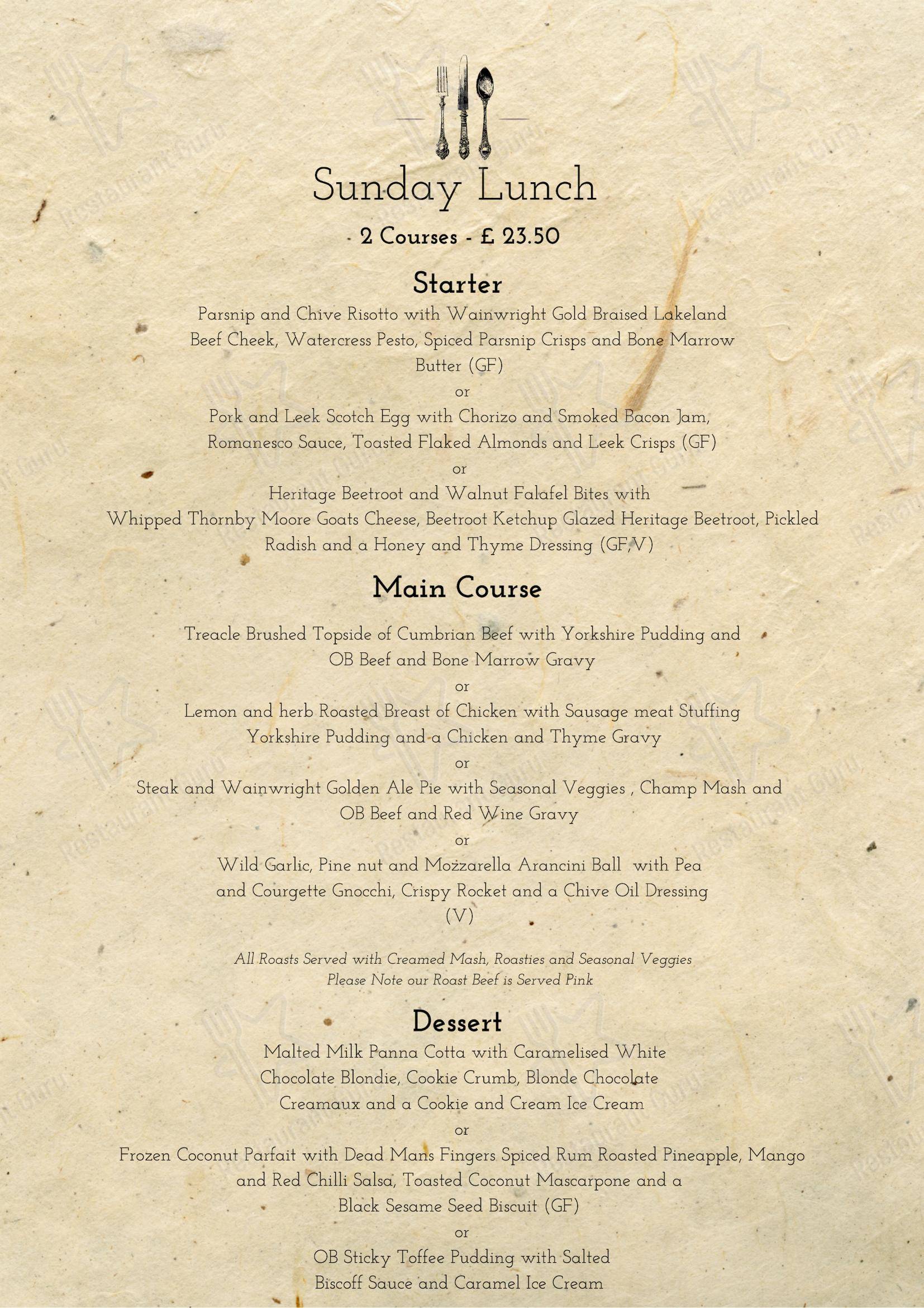 Menu at The Old Bank restaurant, Carlisle