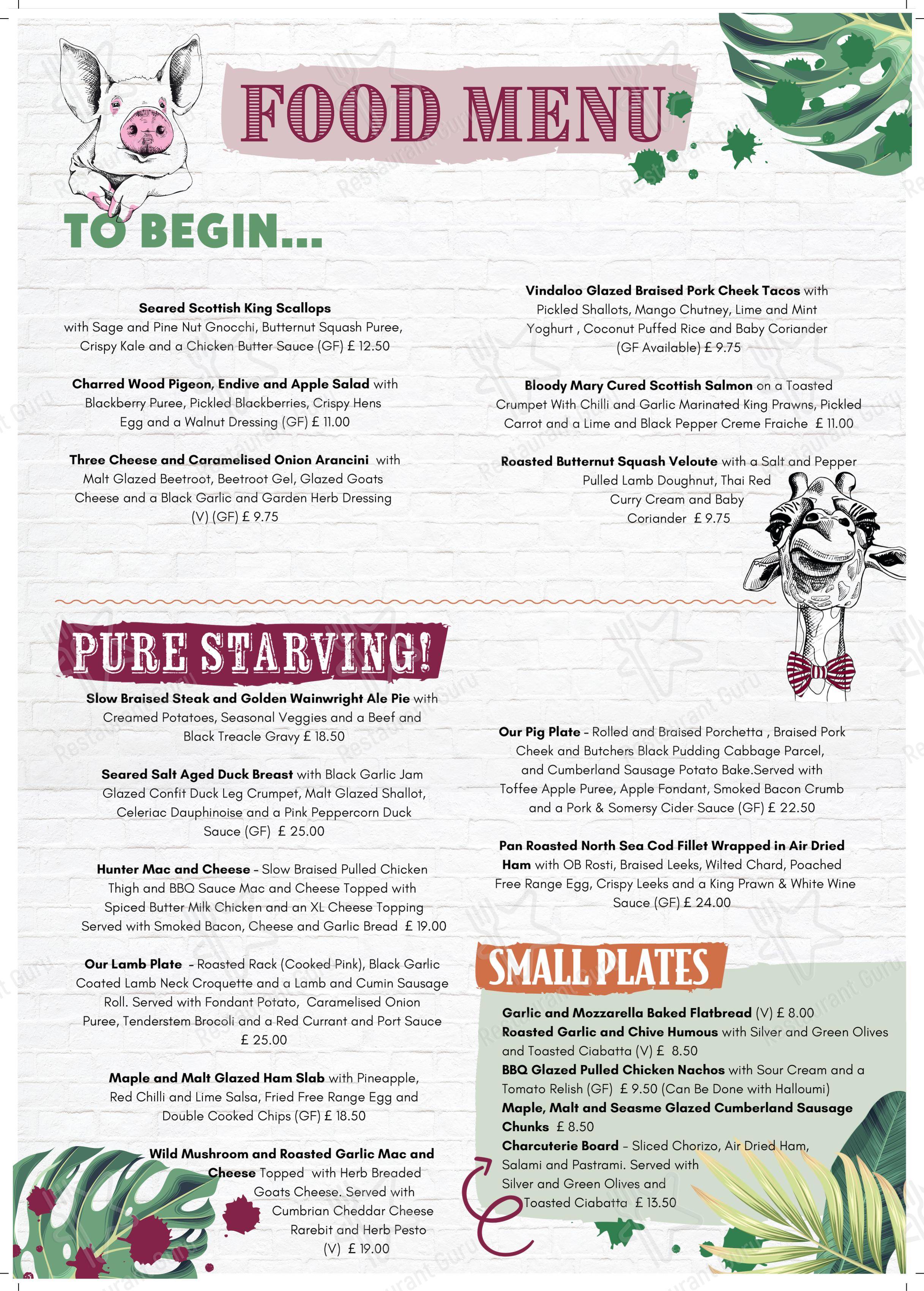 Menu at The Old Bank restaurant, Carlisle