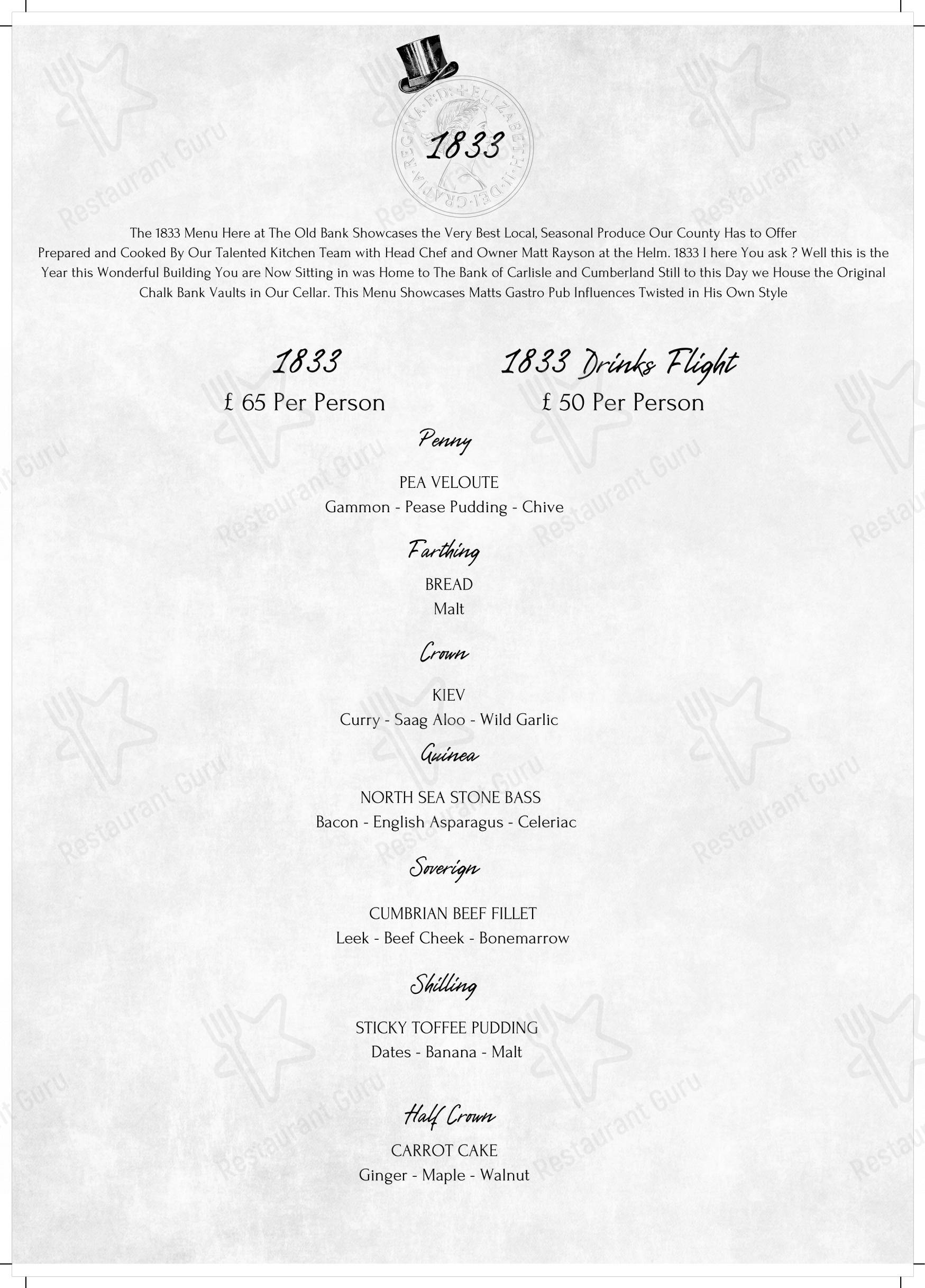 Menu at The Old Bank restaurant, Carlisle